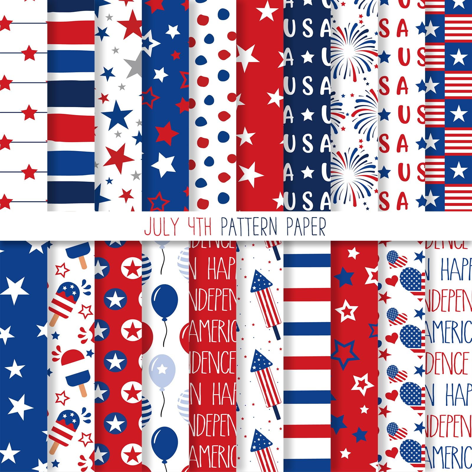 JarThenaAMCS 40 Sheets Patriotic JKF25 Pattern Paper 4th Flag Red White ...