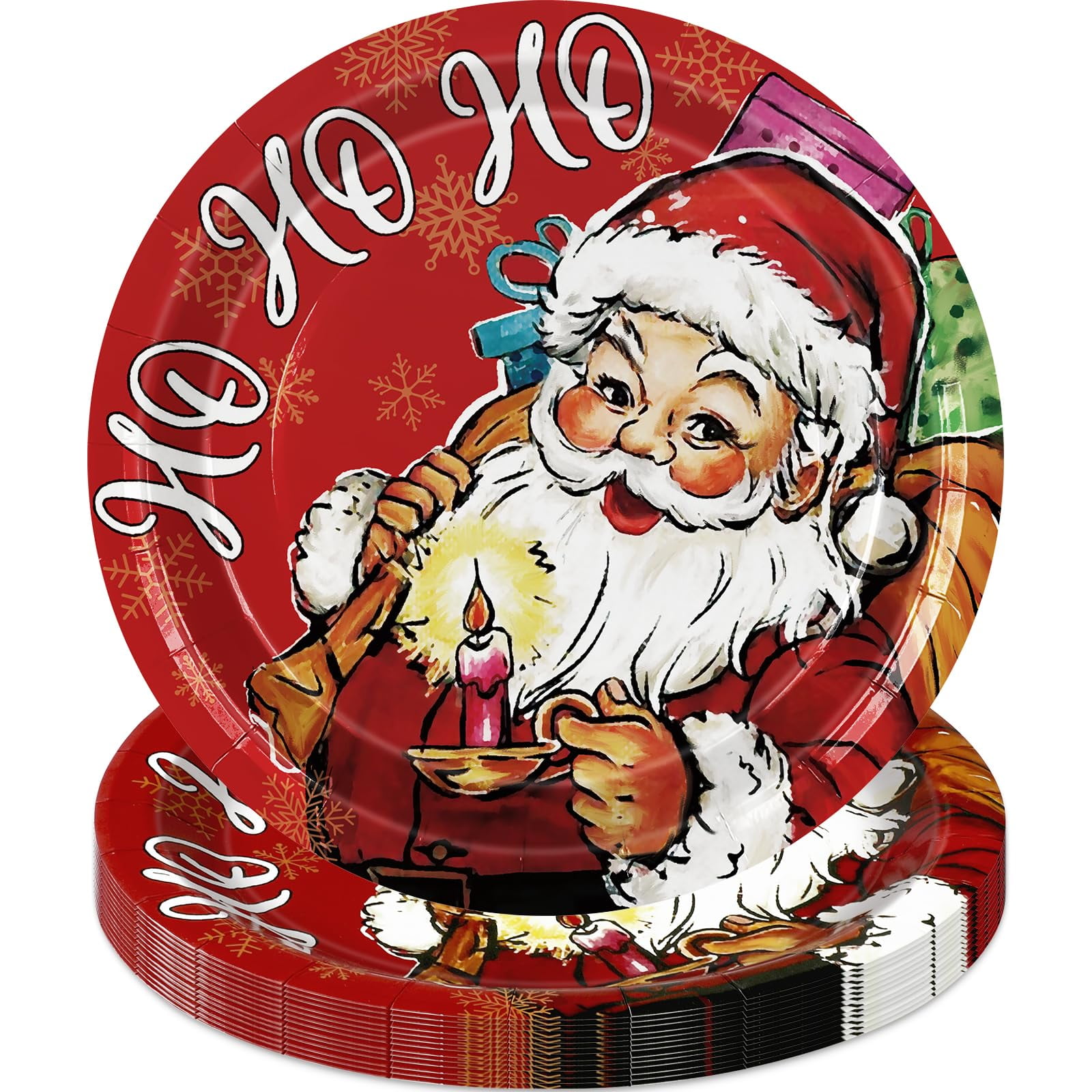 JarThenaAMCS 50Pcs Christmas Paper MMF7 Plates Ho Santa Claus Red ...