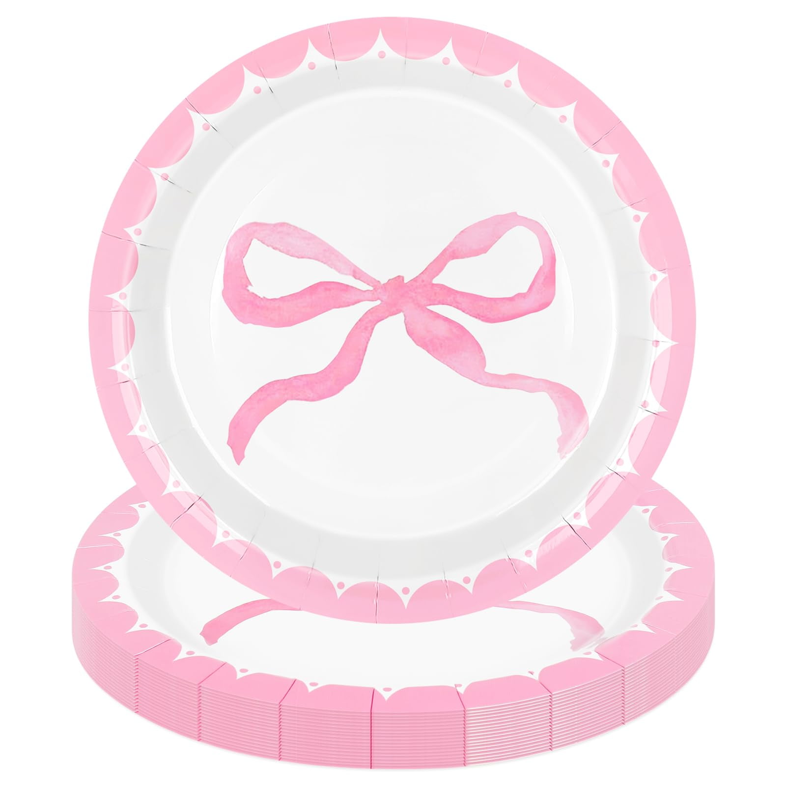 JarThenaAMCS 50Pcs Pink Bow Paper Plate AFN1Watercolor Bowknot ...