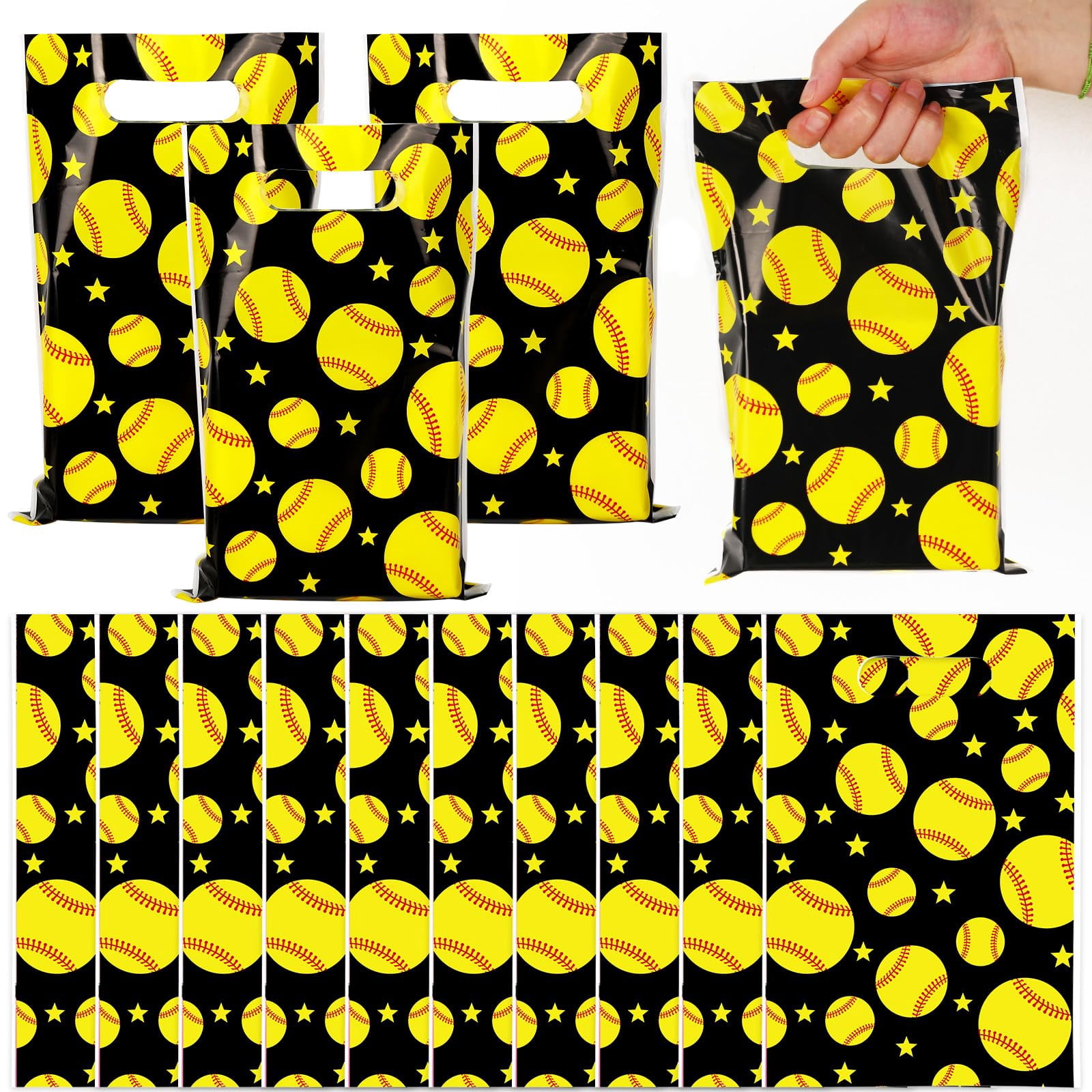 JarThenaAMCS 50Pcs Softball Party YPF5 Favor Bags Black Yellow Ball ...