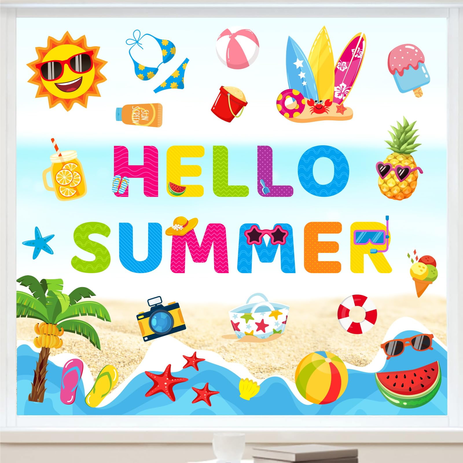 JarThenaAMCS 6 Sheet FEV6 Summer Window Clings Colorful Cartoon Sun ...