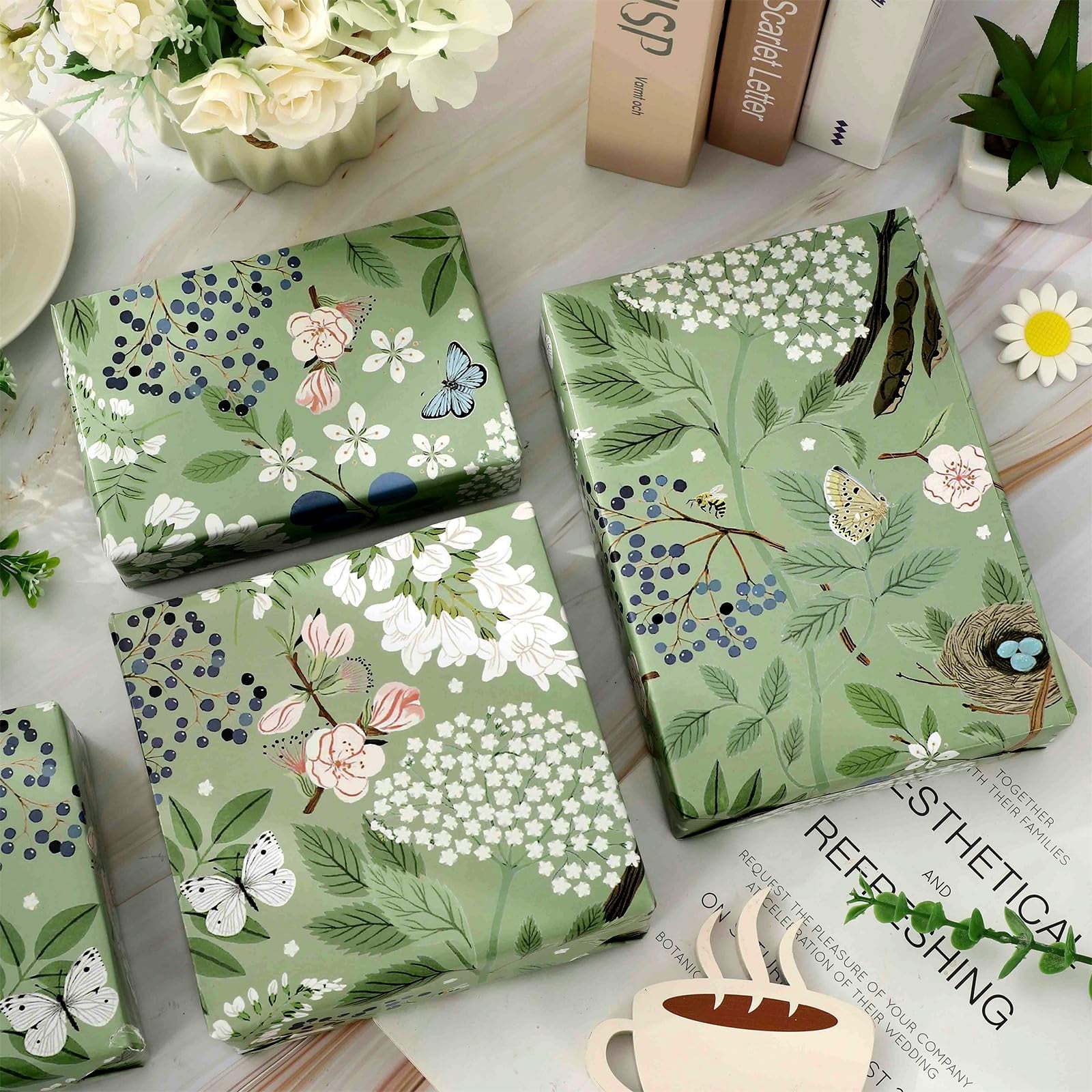 JarThenaAMCS 6 Sheets Woodland Bird Wrapping AIS1 Paper -Not Bird Green ...