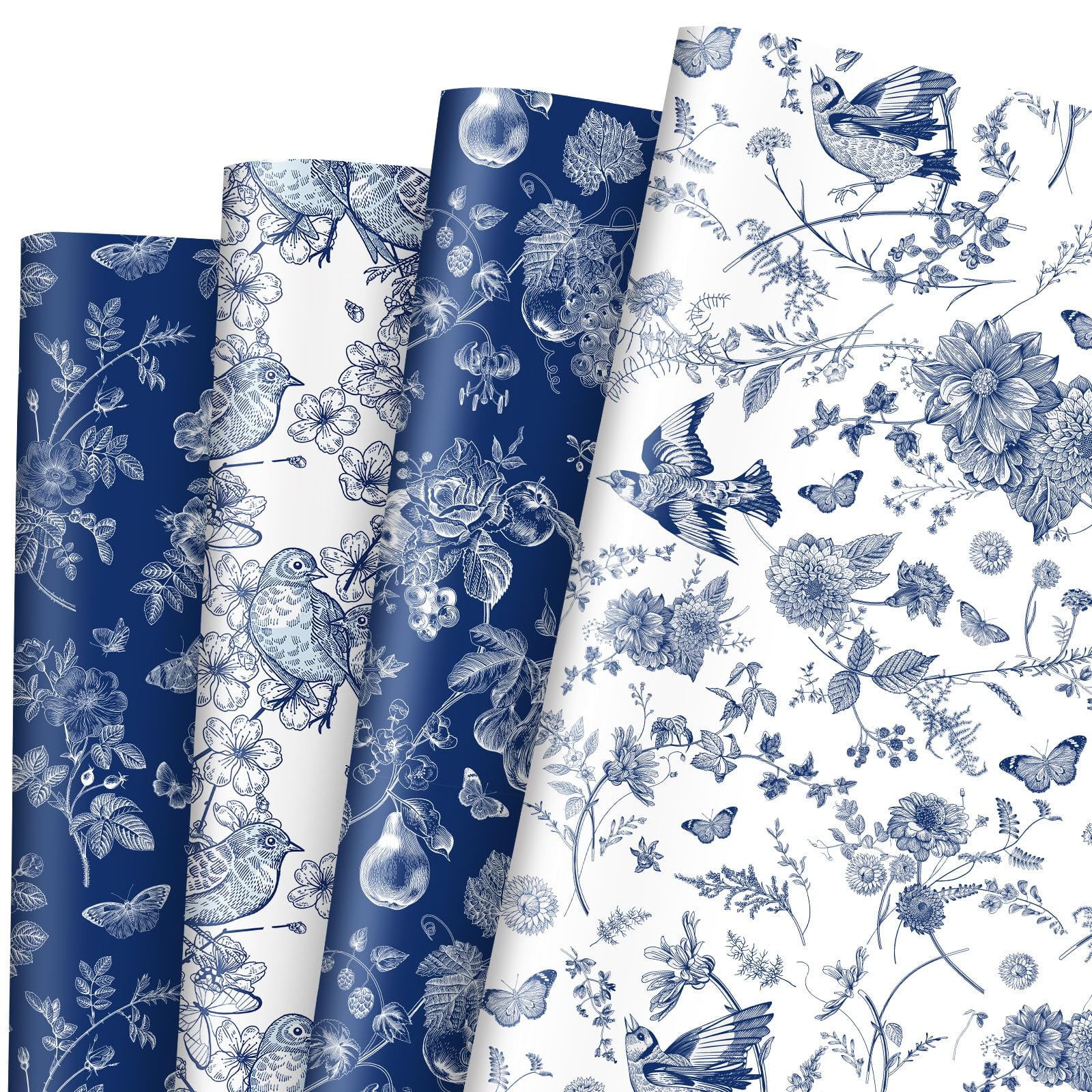 JarThenaAMCS 8 Sheet Blue Floral Wrapping AIS1 Paper -Not Roll ...