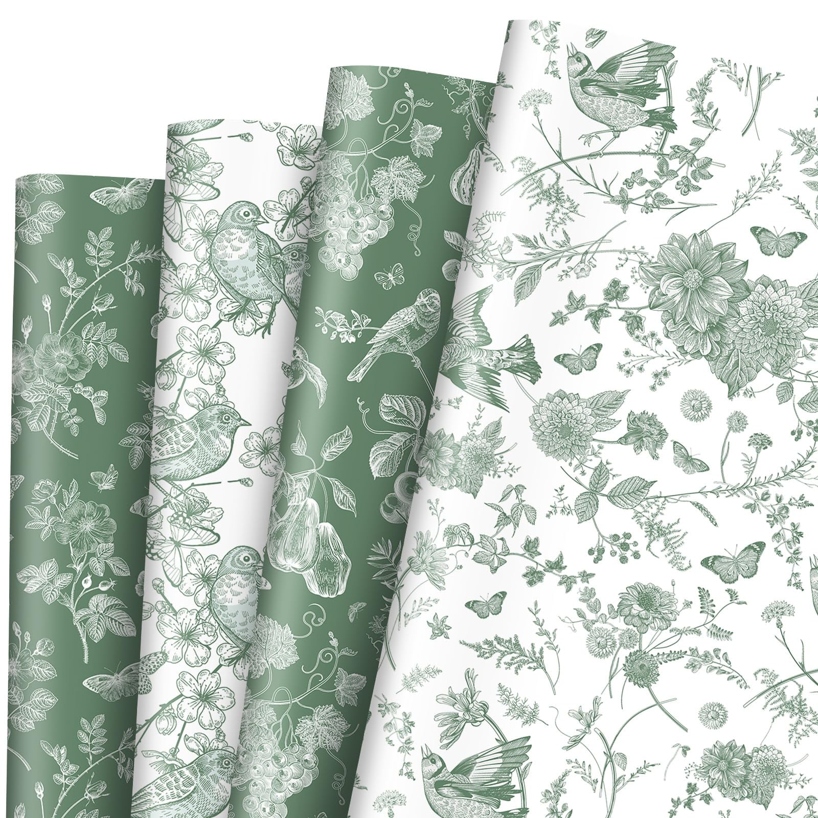 JarThenaAMCS 8 Sheet FEV6 Sage Green Floral Wrapping Paper -Not Roll ...