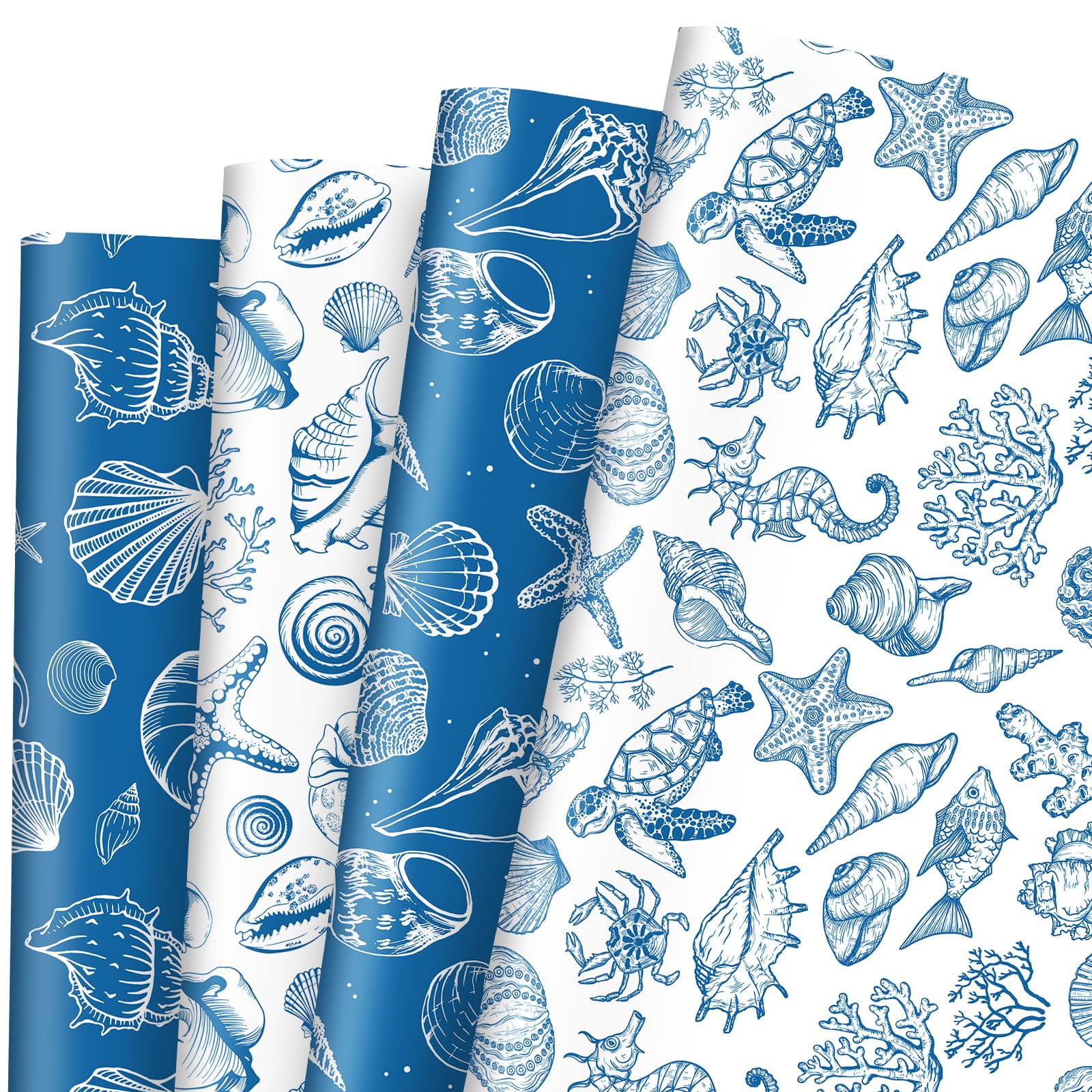 JarThenaAMCS 8 Sheet Ocean IFF17 Wrapping Paper White Blue Seashell ...