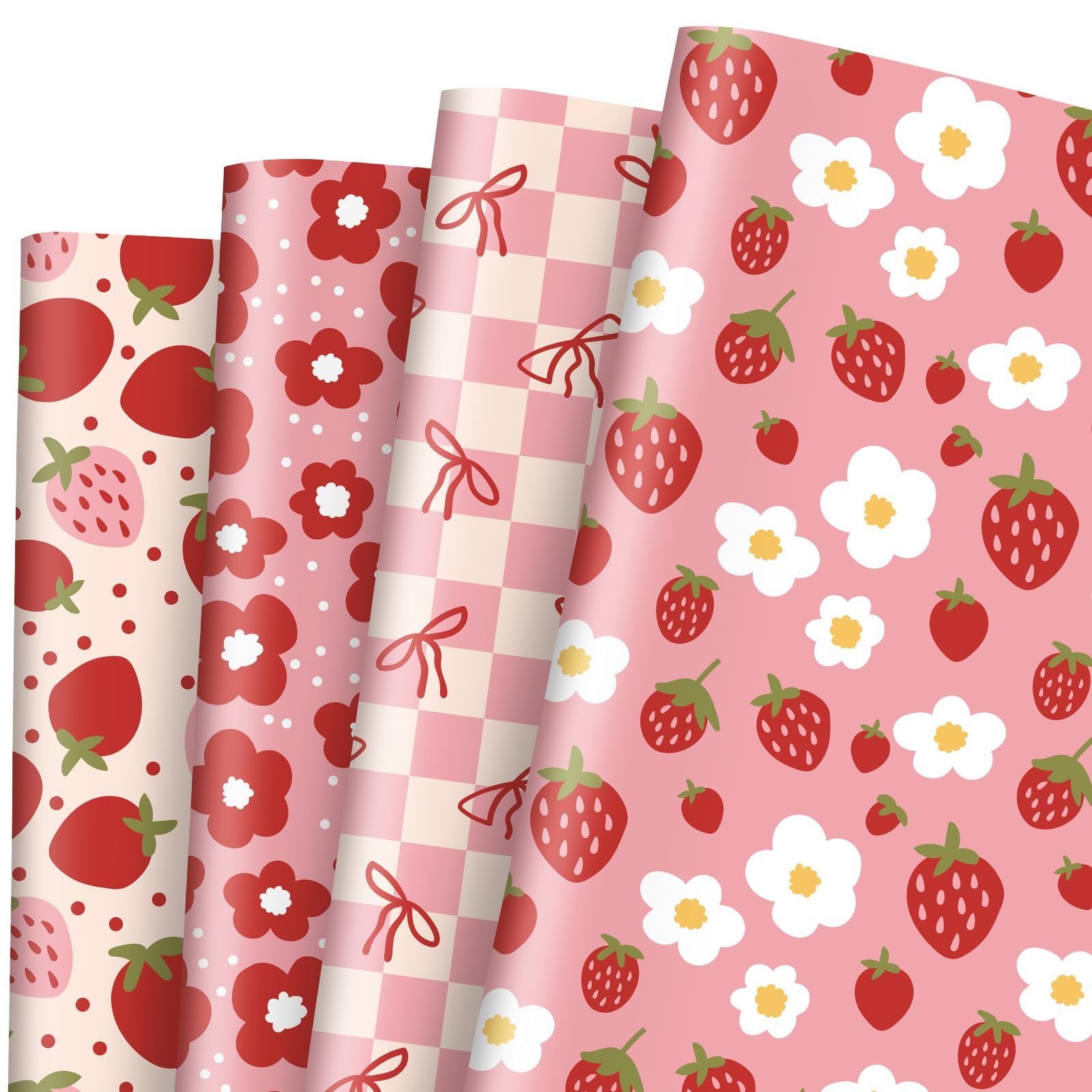 JarThenaAMCS 8 Sheet Strawberry Wrapping Paper AIS1 -Not Roll- Red Pink ...