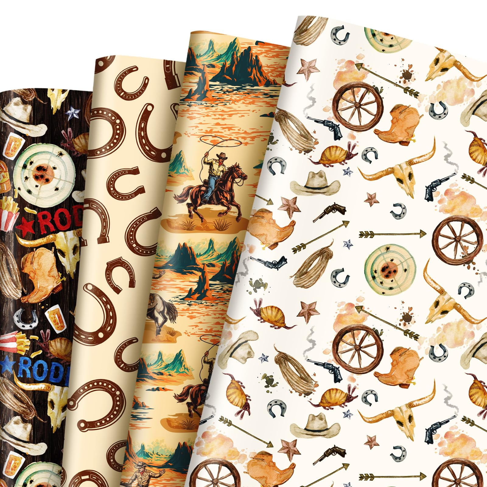 JarThenaAMCS 8 Sheets Western IFF17 Cowboy Wrapping Paper - Not Roll ...