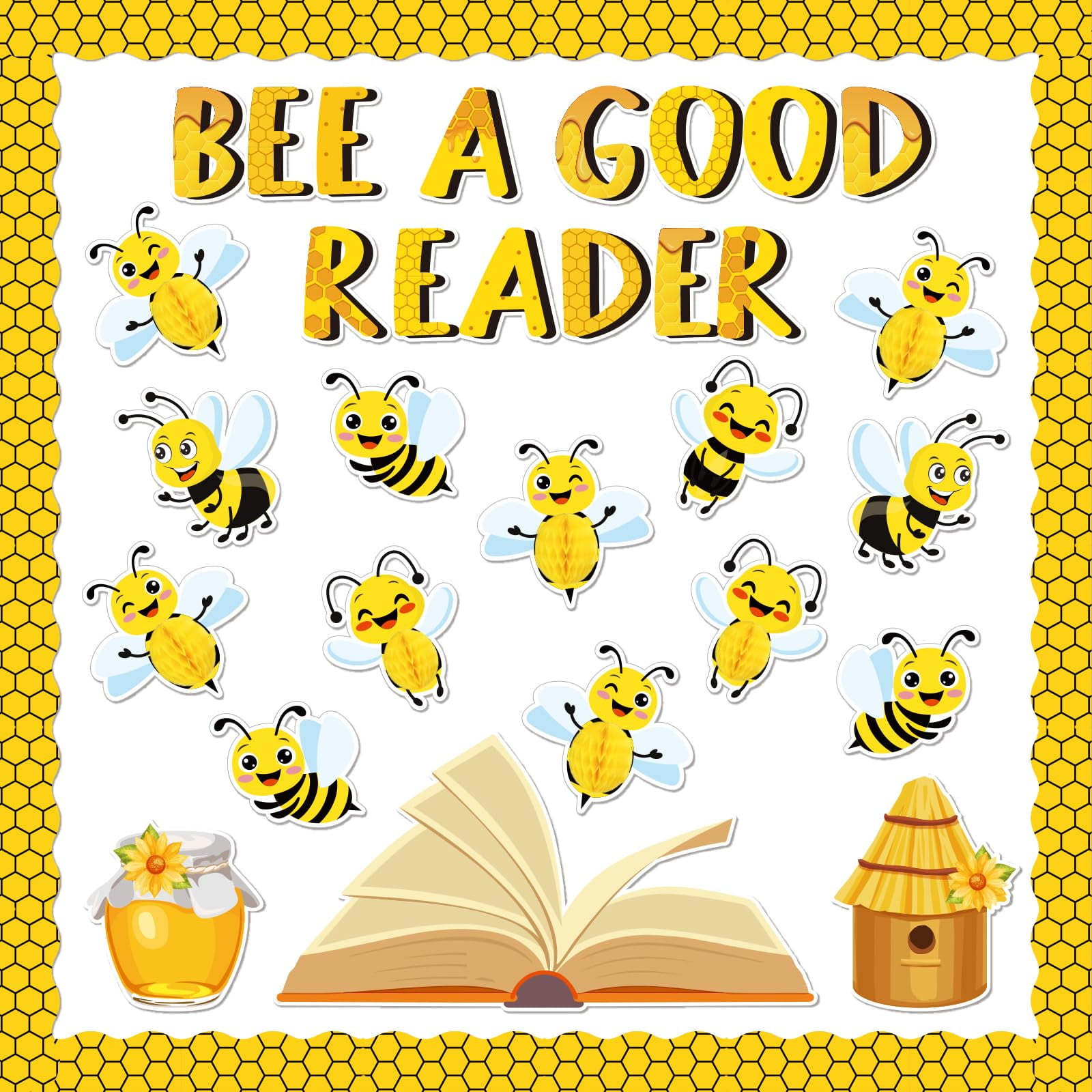 JarThenaAMCS Bee Bulletin Board Decoration Set Bee A Good Reader Letter ...