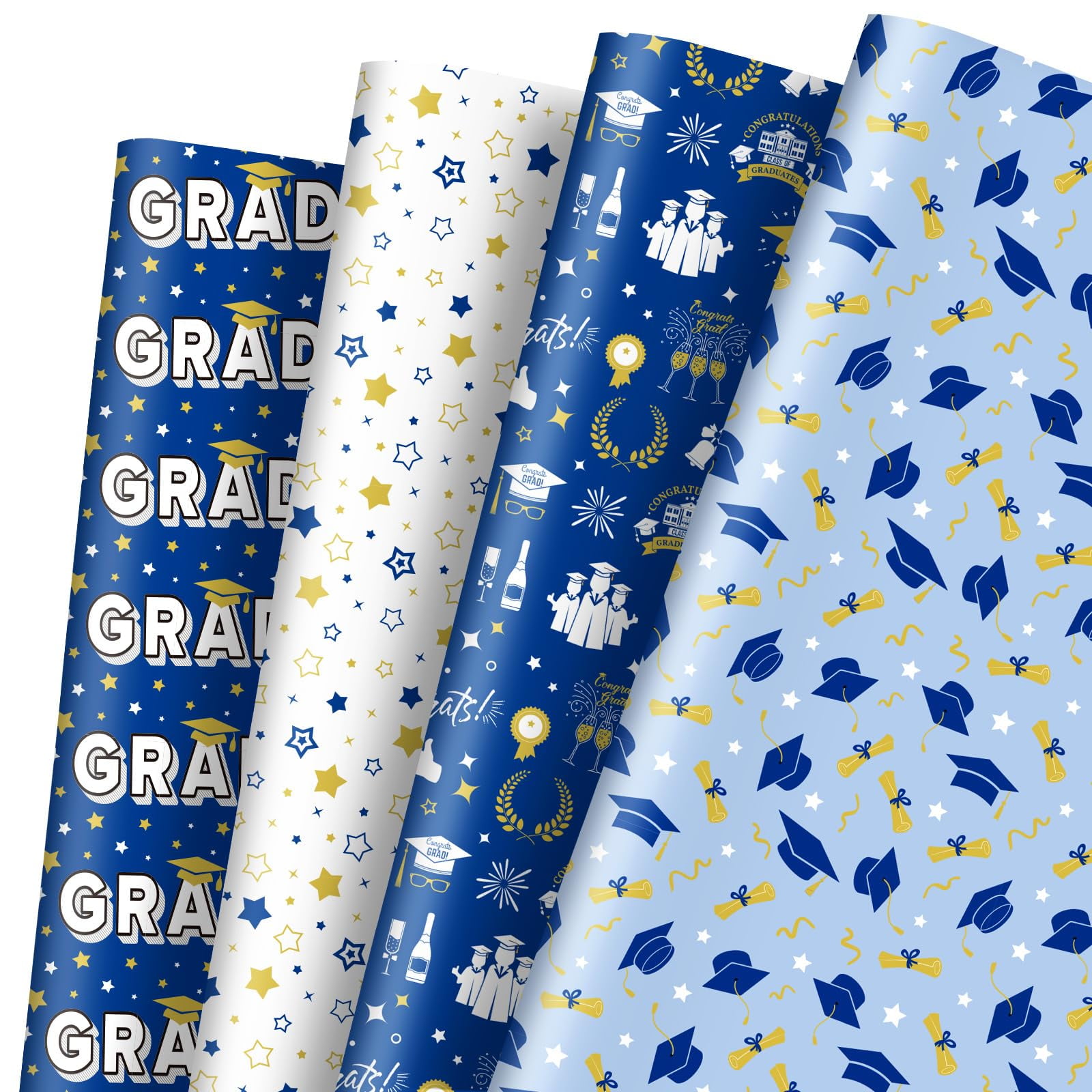 JarThenaAMCS Graduation Wrapping Paper STF9 -Not Roll- Blue White Gold ...