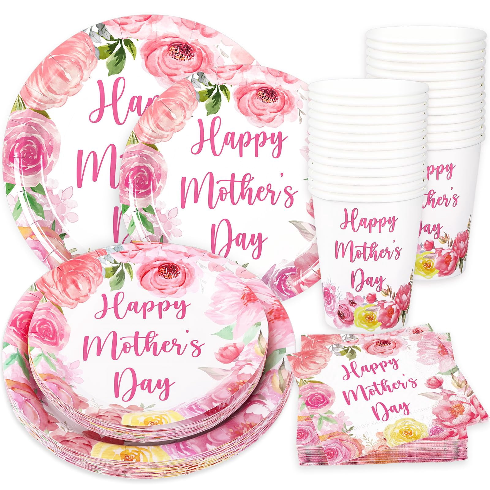 JarThenaAMCS Happy Mother's Day Party Supplies Serves 24 Watercolor ...