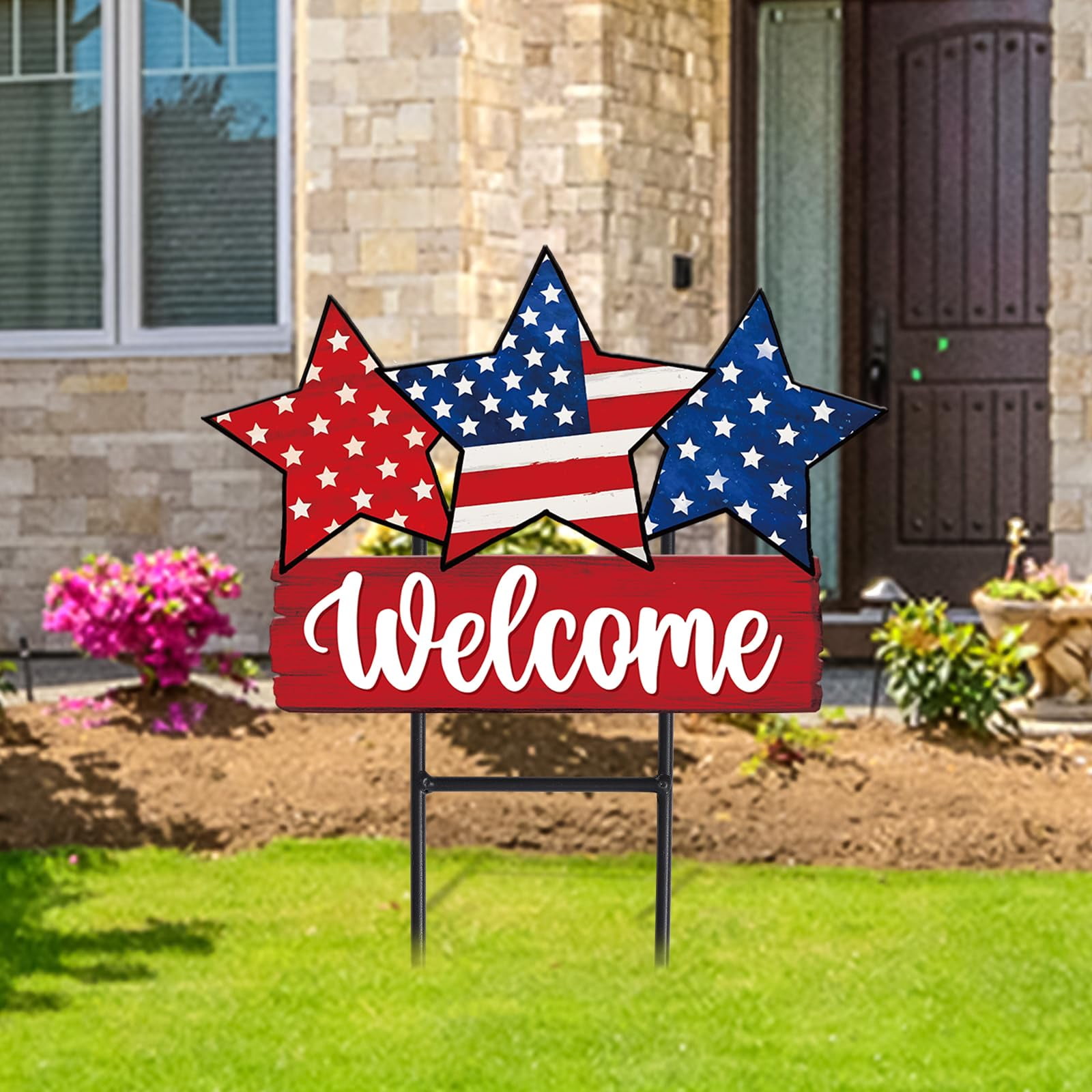 JarThenaAMCS Patriotic Metal Garden Stakes Vintage ATT14th of July Star ...
