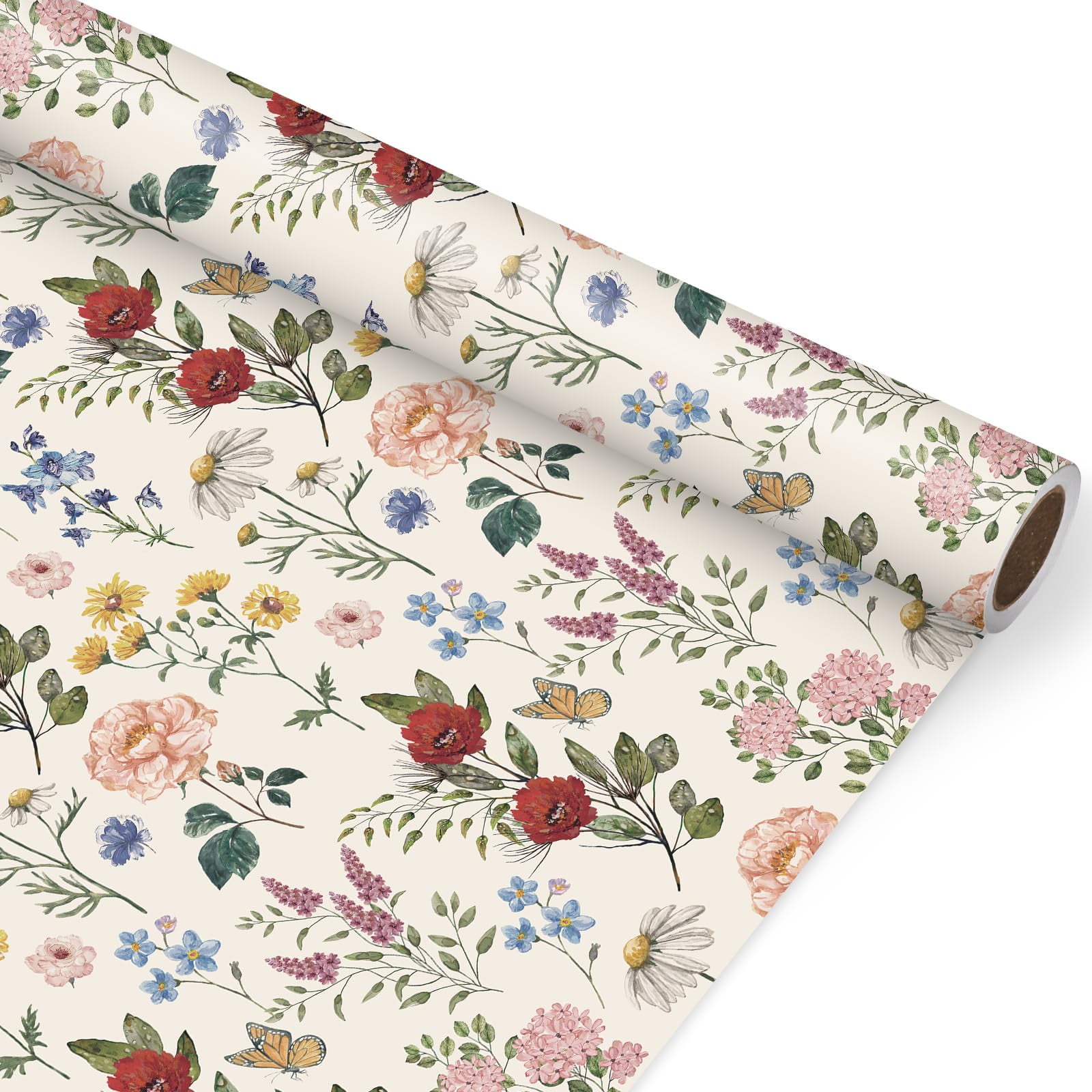 JarThenaAMCS Retro Floral Wrapping Paper -Mini Roll- 17in x 32.8Ft ...
