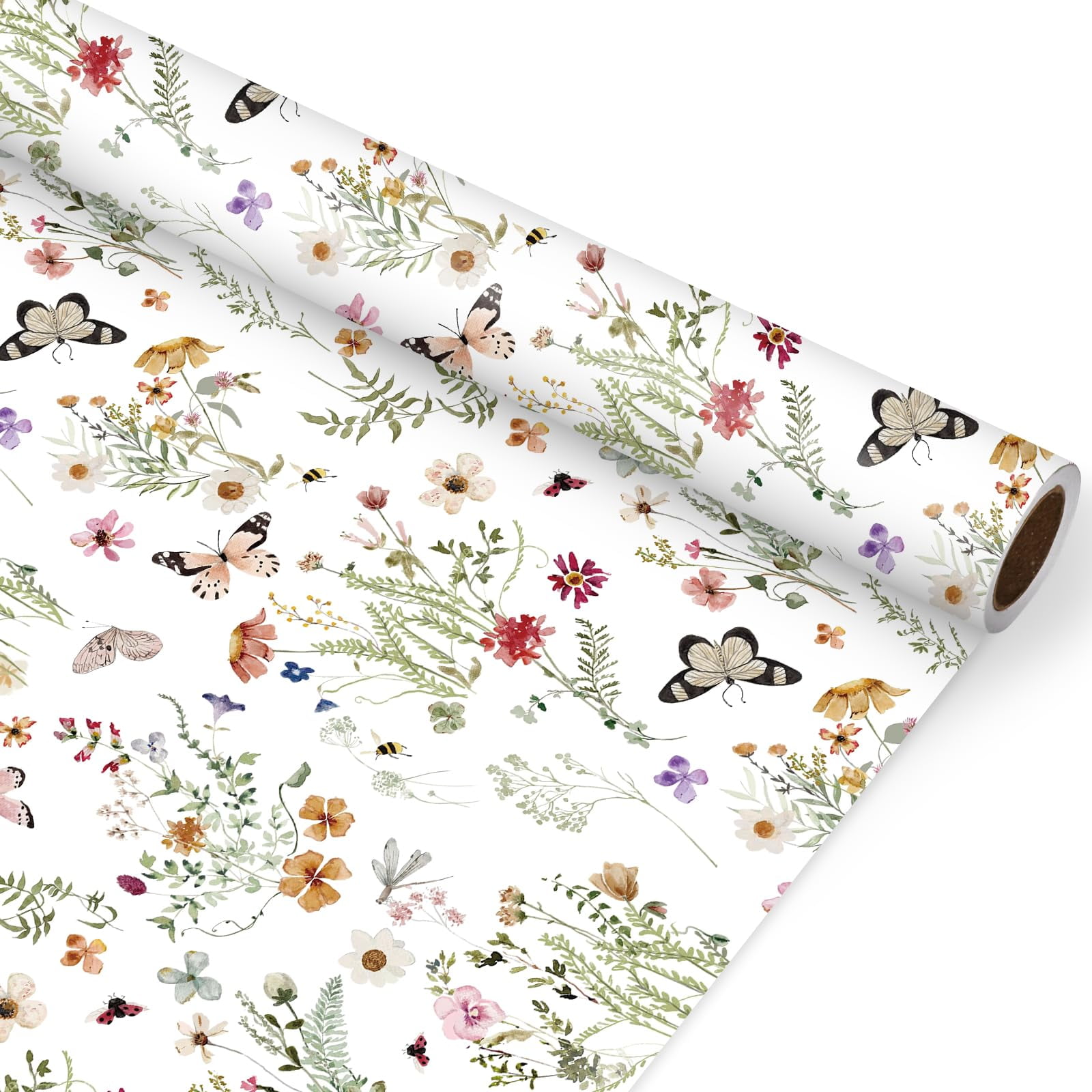 JarThenaAMCS Wildflower Wrapping Paper -Mini Roll- 17 Inch x 32.8Ft ...