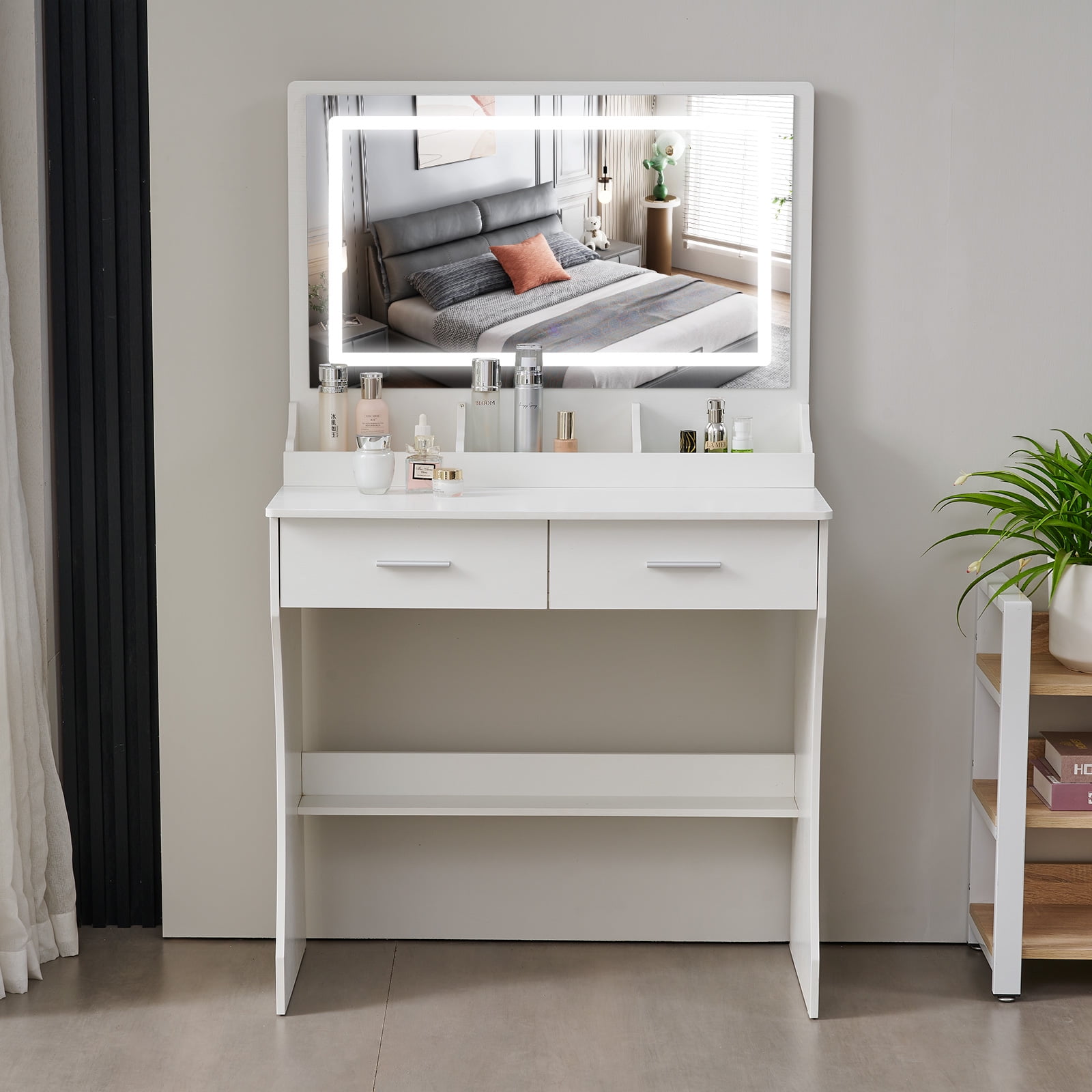 Jarbalai Makeup Vanity with 3 Color Lighted Mirror, Vanity Desk with 2 ...