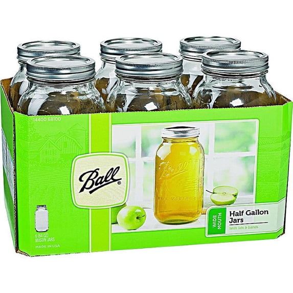 Jarden Ball Half Gallon Wide Mouth Canning Jars, 2-Piece Lids, Pack of ...