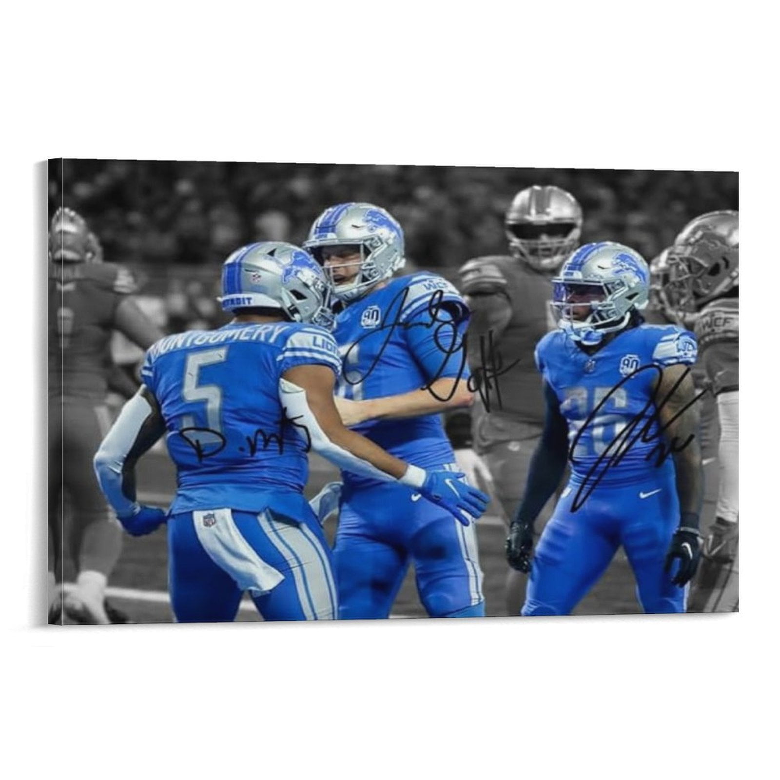 Jared Goff David Montgomery Jahmyr Gibbs Signed Poster Painting On ...