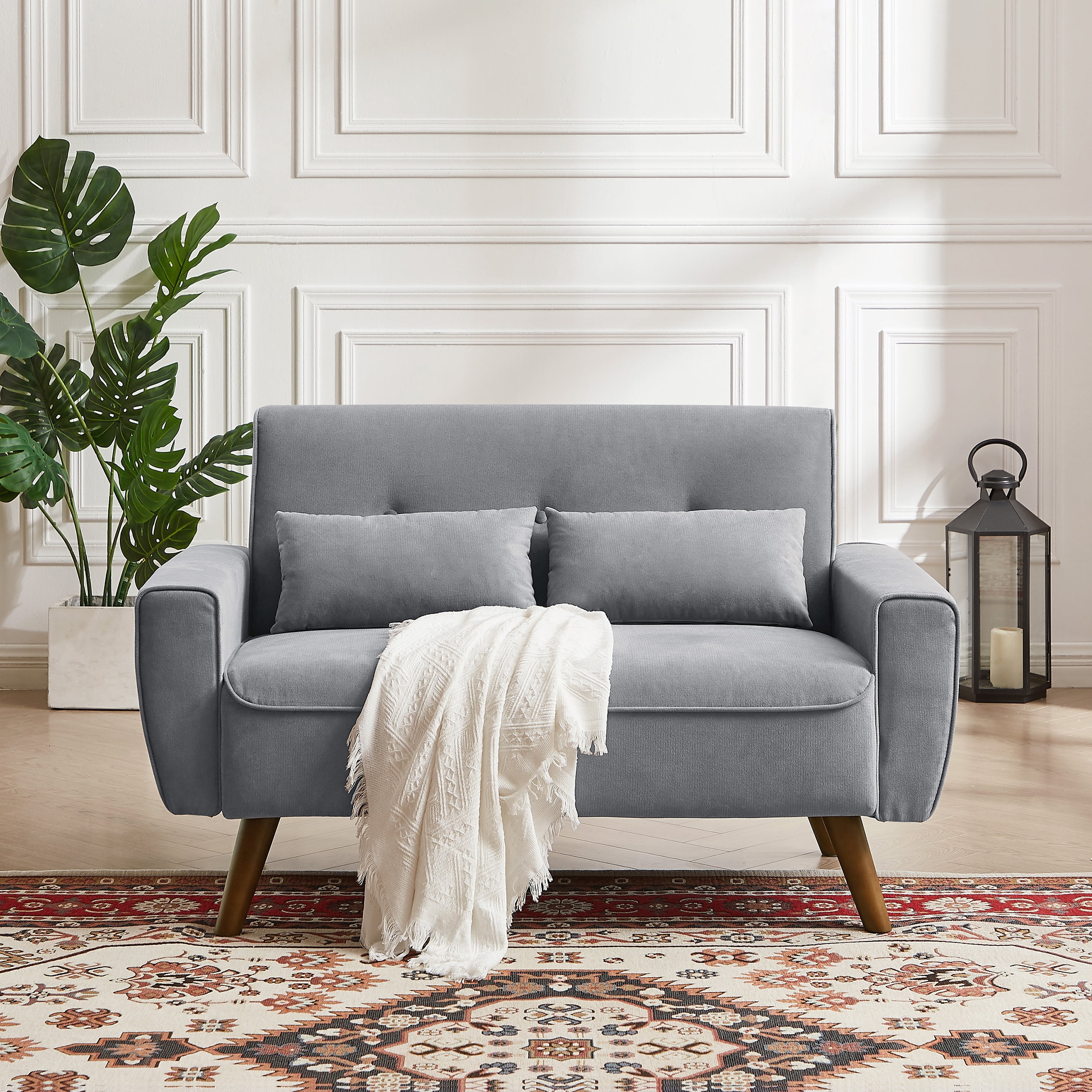 "Jarenie 47"" Small Modern Two-Seater Sofa, Mid-Century Linen ...