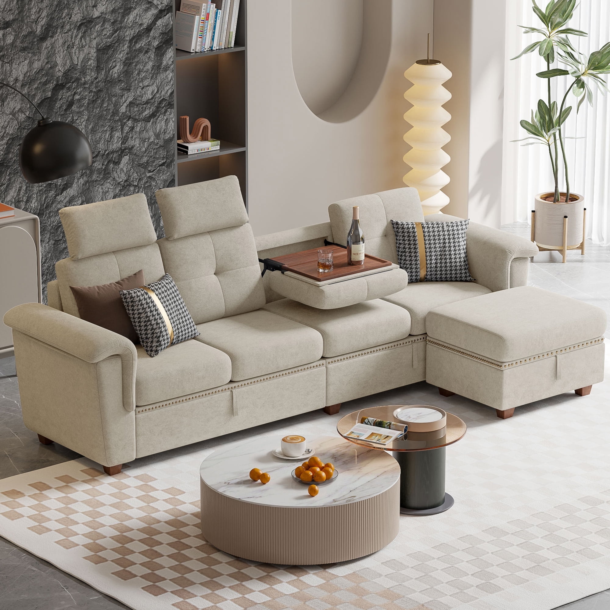 Jarenie Convertible Sectional Sofa with Storage, 4 Seat L Shaped Couch ...