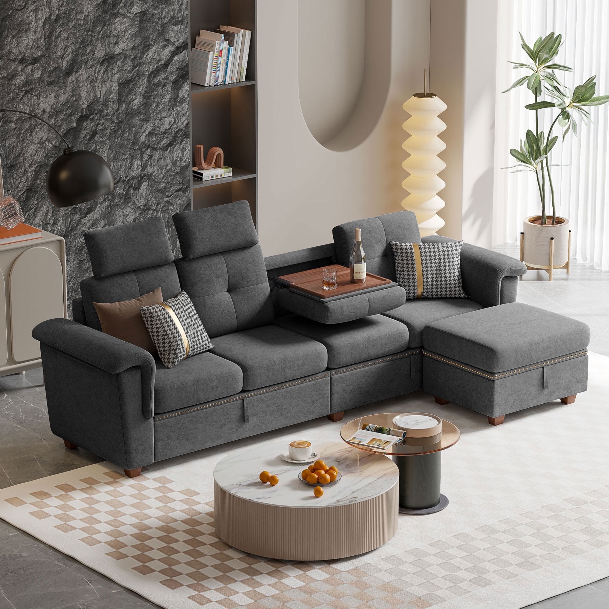 Jarenie Convertible Sectional Sofa with Storage, 4 Seat L Shaped Couch ...