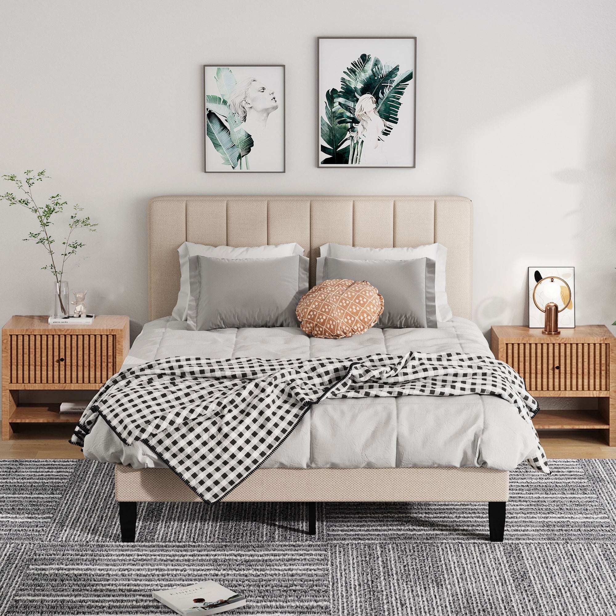 Jarenie Full Size Bed Frame with Fabric Upholstered Platform Bed and ...