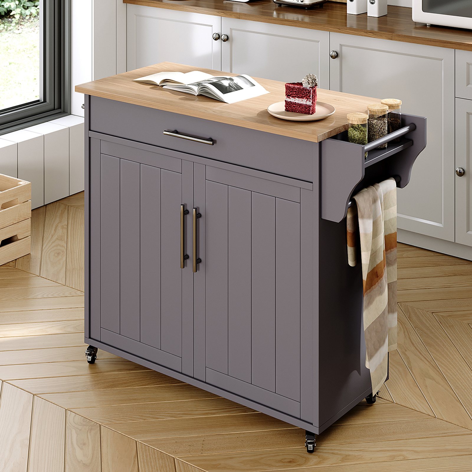 43.7" Length Portable Kitchen Island on Wheels, Kitchen Island Cart ...