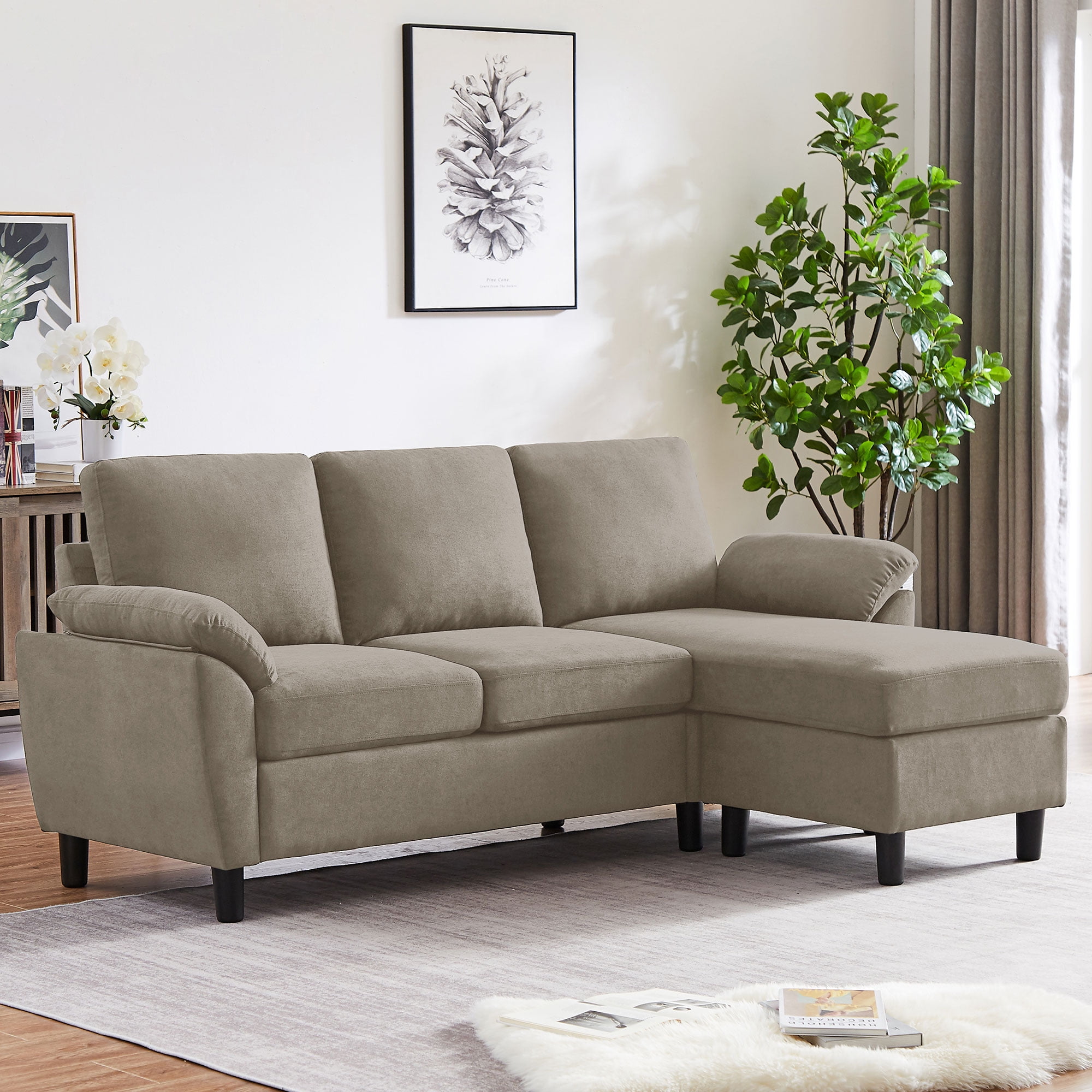 Jarenie Modern Fabric L-shaped Convertible Sectional Sofa with Matching ...