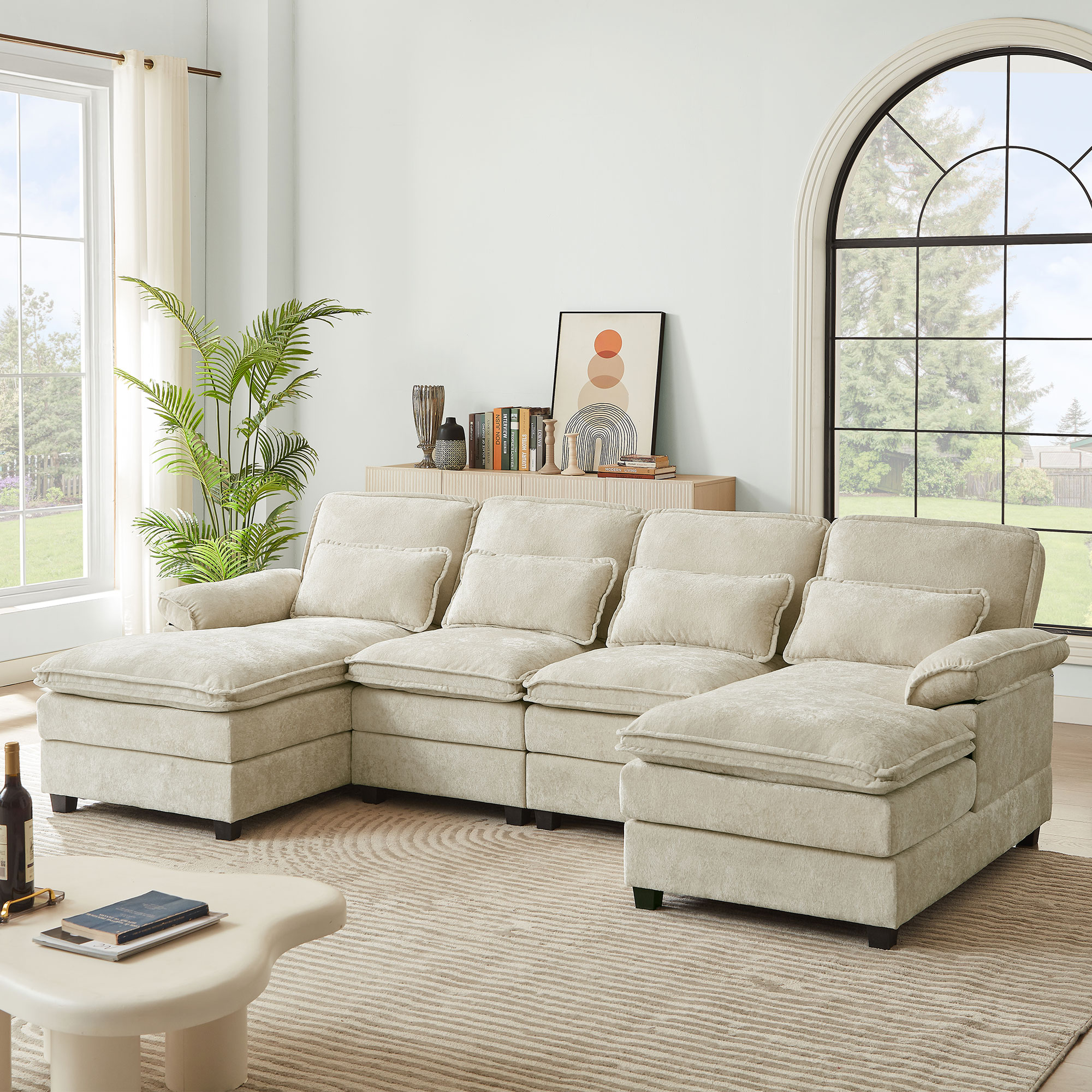 Jarenie Modern Fabric U-Shapped Sofa Sectional Couche for Living Room ...