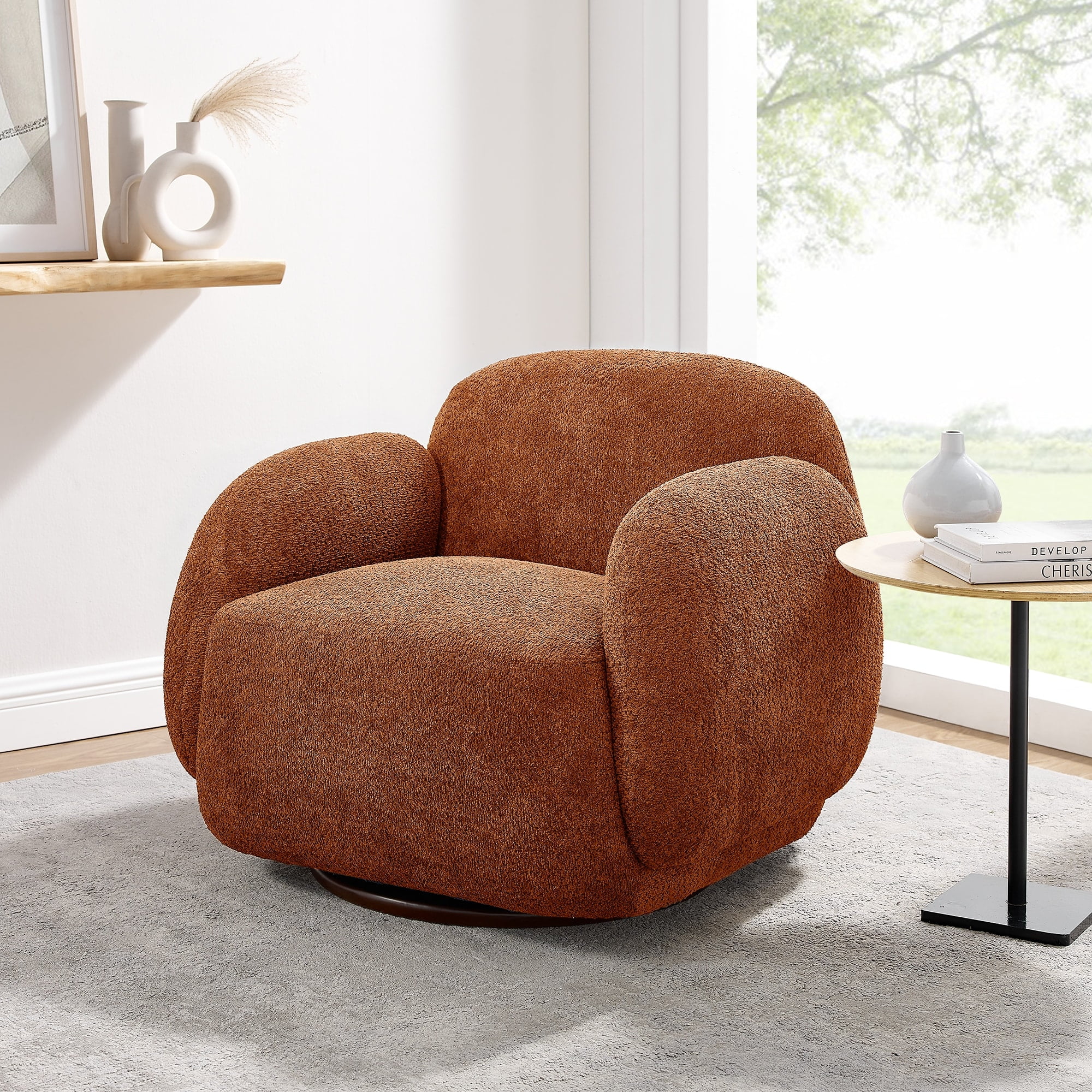 Jarisa 35"W Assembled Swivel Barrel Chair Tan - Walmart.com