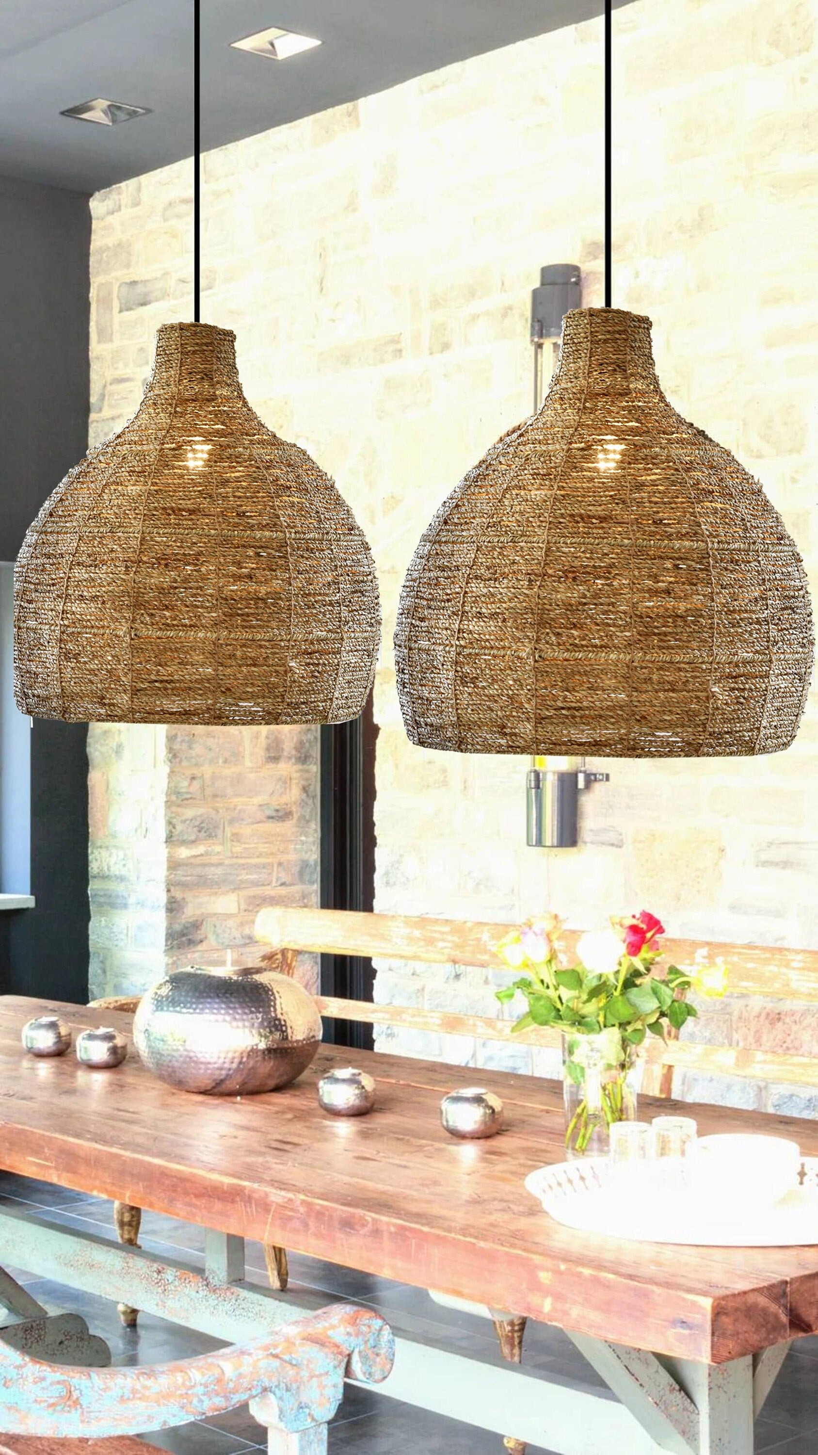 Jarri Lights Handwoven Seagrass Pendant Lamp - Eco-Friendly & Warm ...