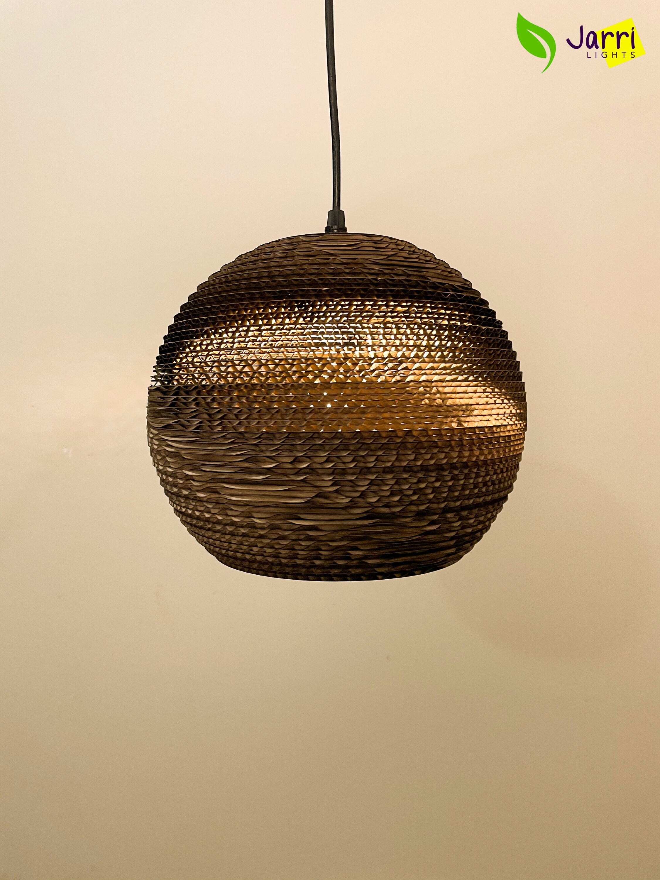 Jarri Lights Modern Round Corrugated Cardboard Pendant Light - Hanging ...