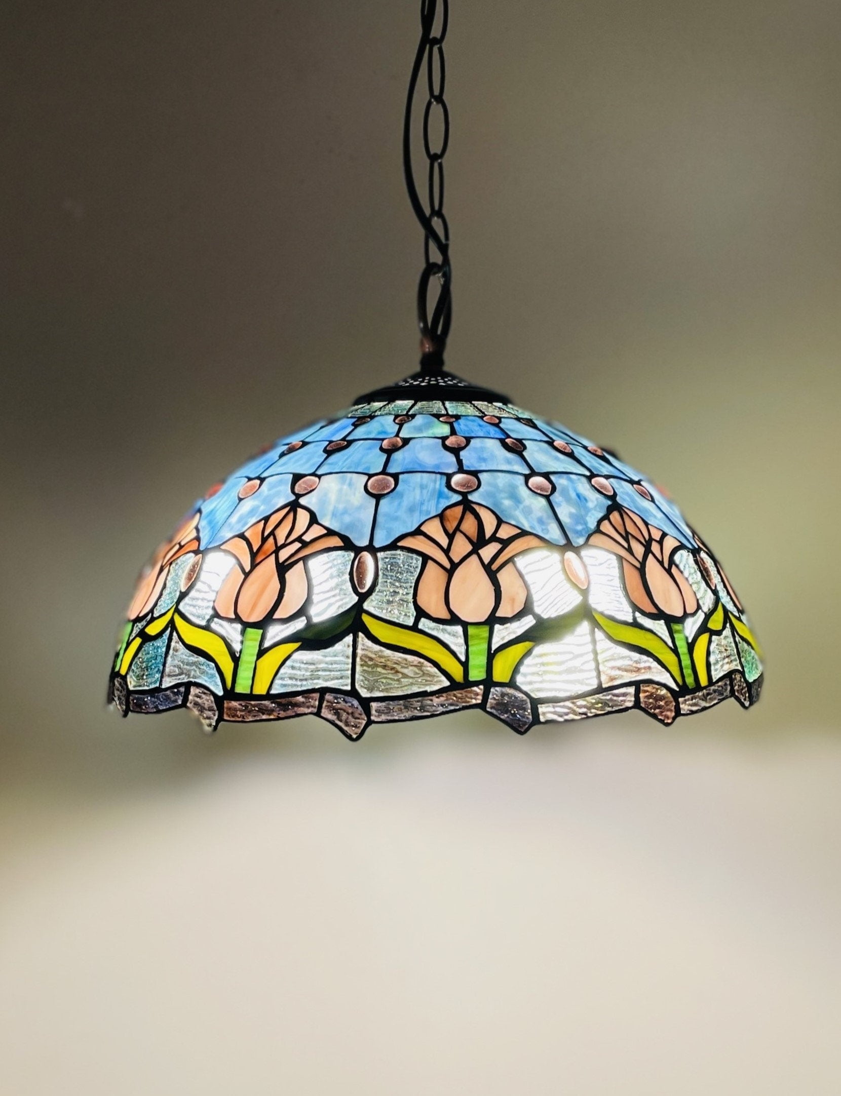 Jarri Lights Tulips Tiffany Hanging Light 16in, Leadglass Stained Glass ...