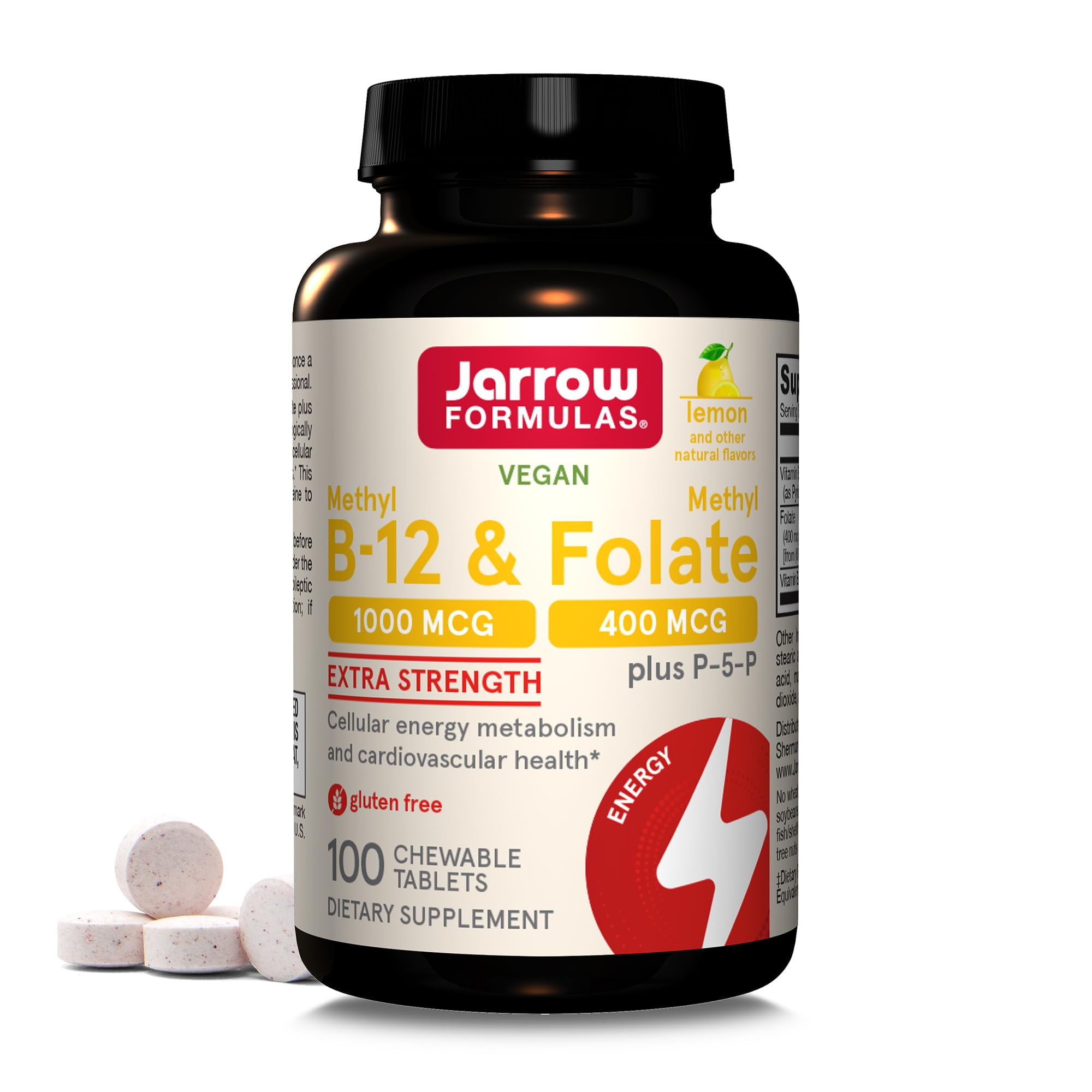 Jarrow Formulas Extra Strength B-12 1000 KMC2mcg & Folate 400 mcg + P-5 ...