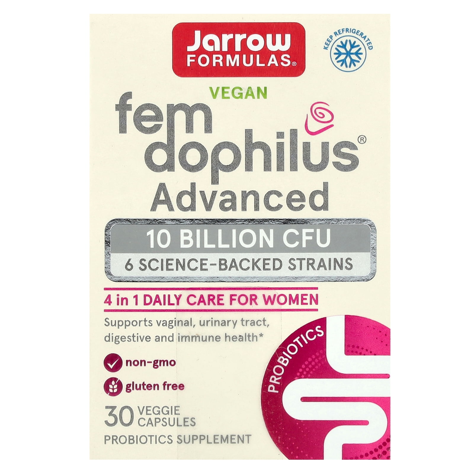 Jarrow Formulas Vegan Fem Dophilus Advanced, 10 Billion CFU (104 mg ...
