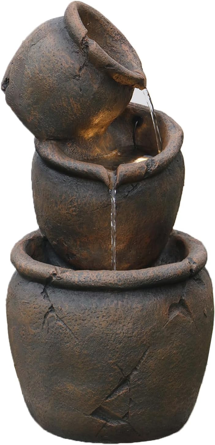 Jars Outdoor Water Fountain with LED Lights, 3 Tier Bowls Cascading ...