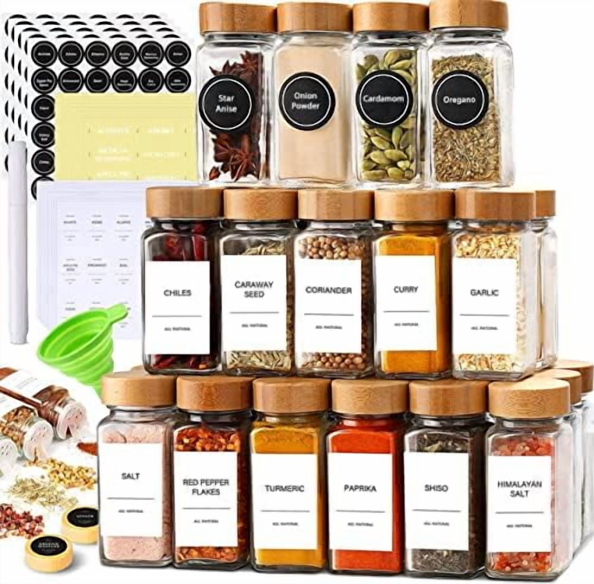 Jars with Various Labels, Bamboo Shaker Lids&Funnel,Kitchen Storage ...