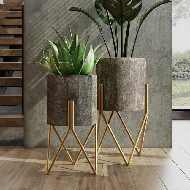 Jarvis Mid Century Modern Metal Indoor Pot Planters (Set of 2) - 24" x 12" - Walmart.com