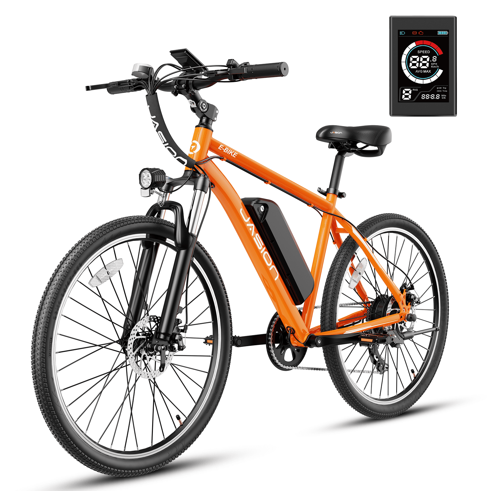 "Jasion EB5 Electric Bike, 26"" Tires, 7 Speed, Orange - 350W, 40 Miles ...