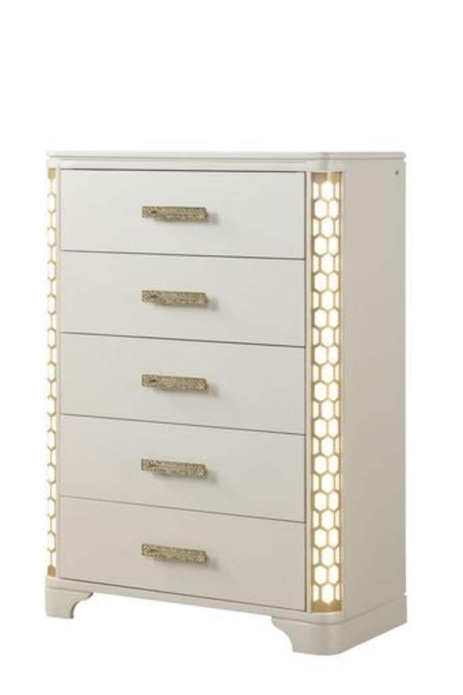 Jasmine 5 Drawer Chest With Side Led Lightning Made With Wood In Beige ...