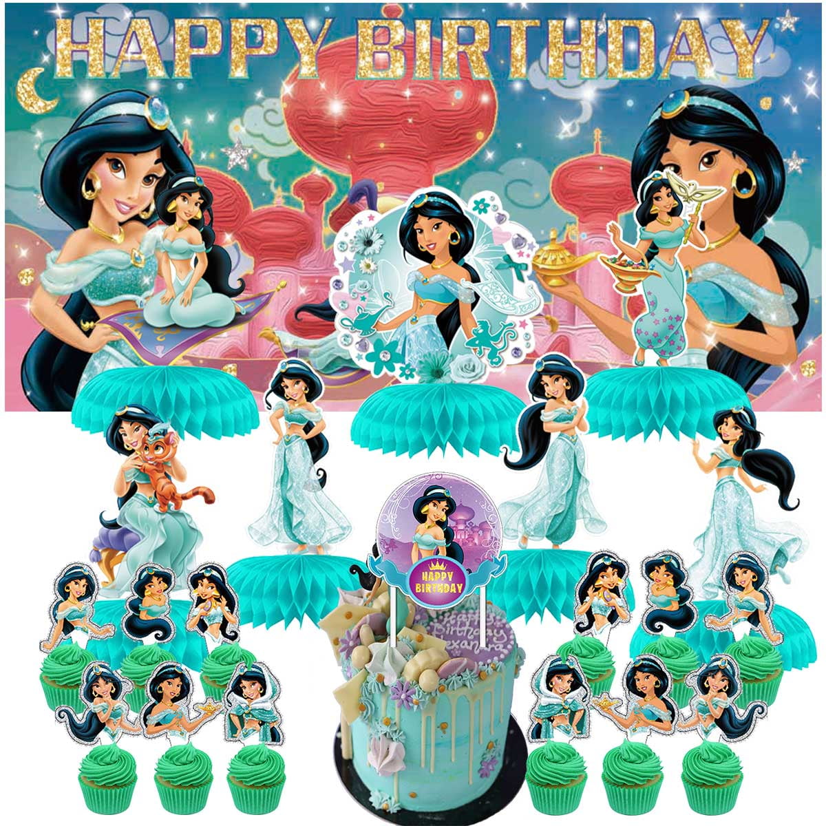 Jasmine Aladdin Princess Honeycomb Centerpieces Table Toppers Backdrop ...