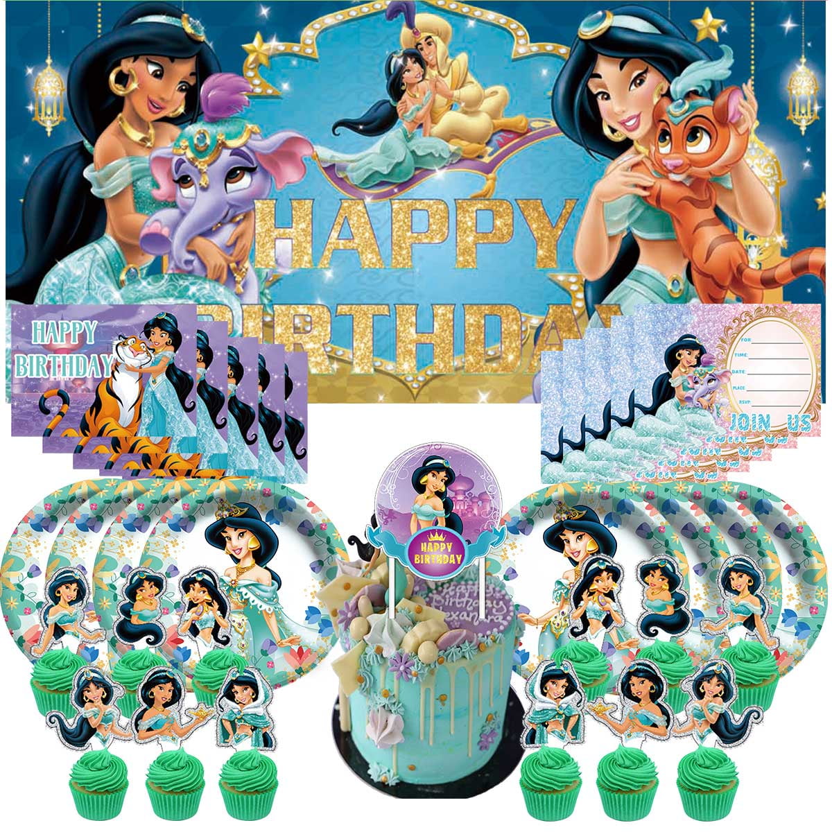 Jasmine Aladdin Princess Invitation Cards Invite Party Supplies Decor ...