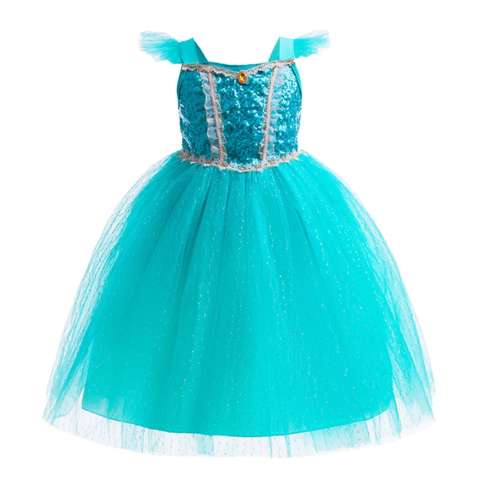 Jasmine Costume for Girls Blue Princess Dress Birthday Cosplay Party ...