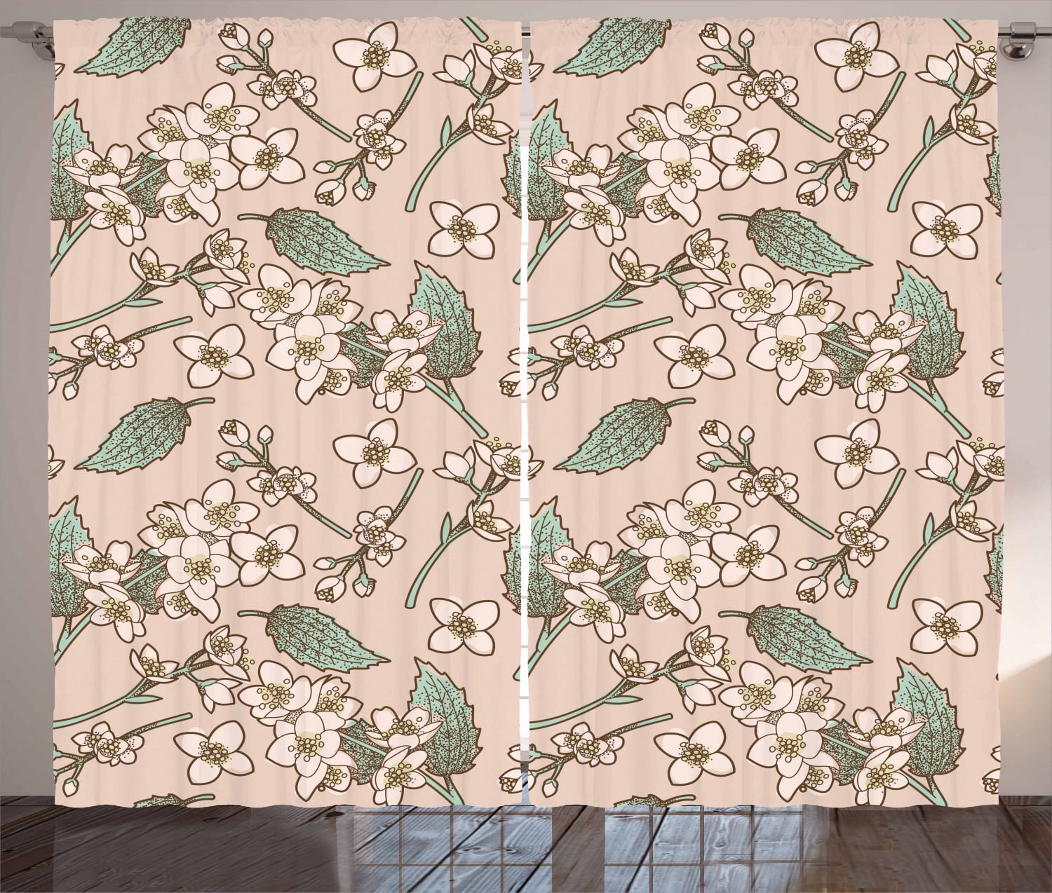 Jasmine Curtains 2 Panels Set, Romantic Tender Petal Pattern in Pastel ...