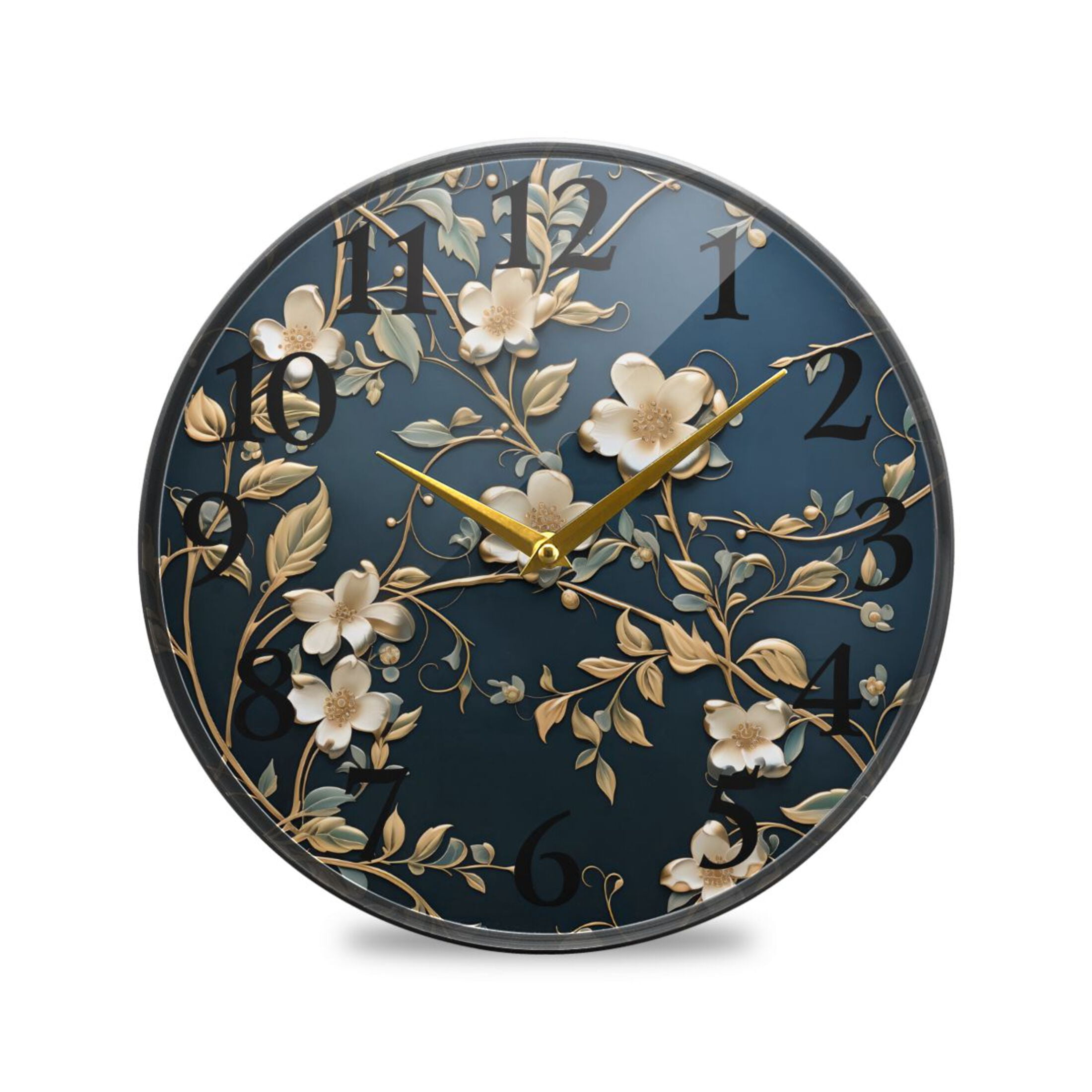 Jasmine Floral Flowers Wall Clocks Battery Operated 11.9 Inch Round ...