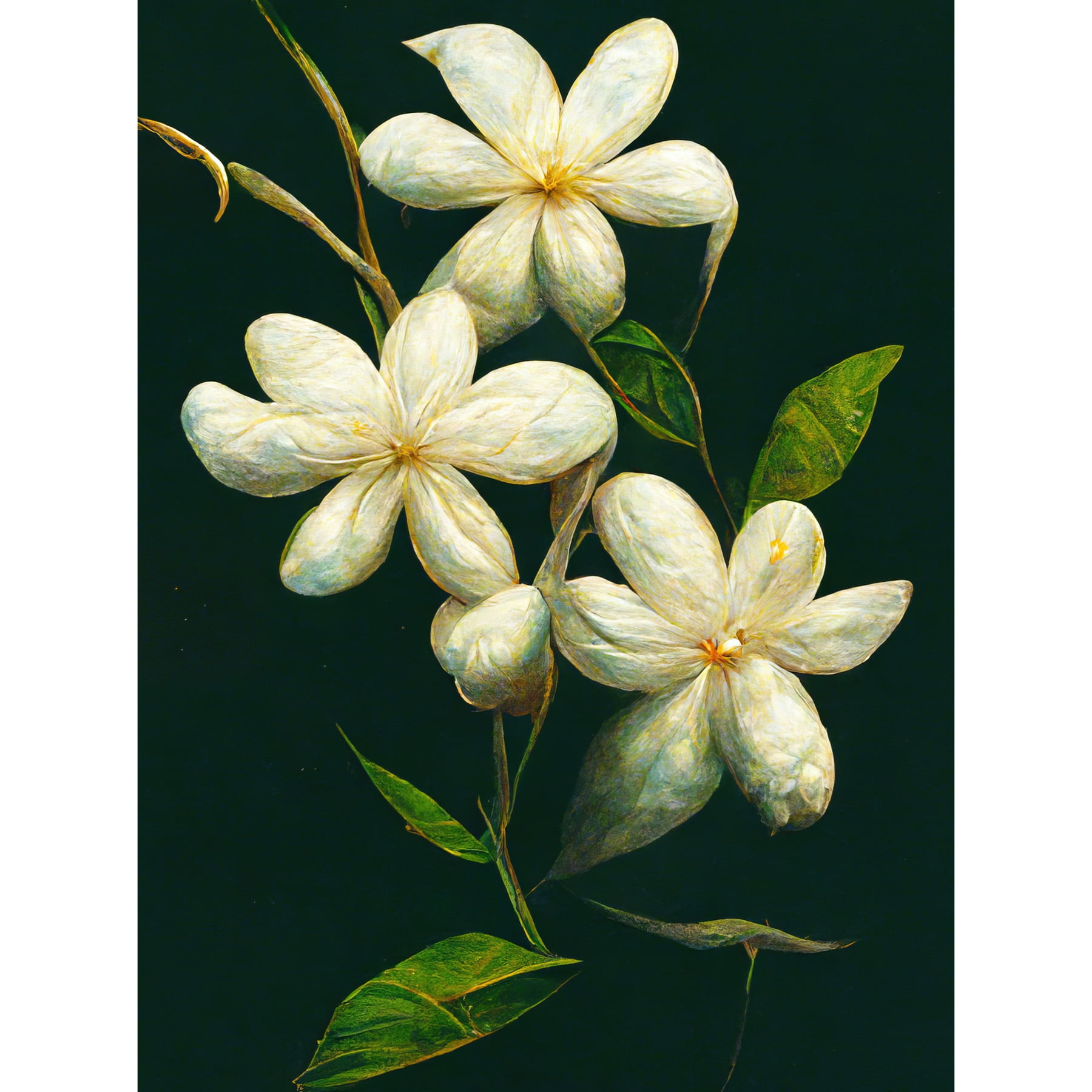 Jasmine Flower Blooms Realism Painting With Black Unframed Wall Art ...
