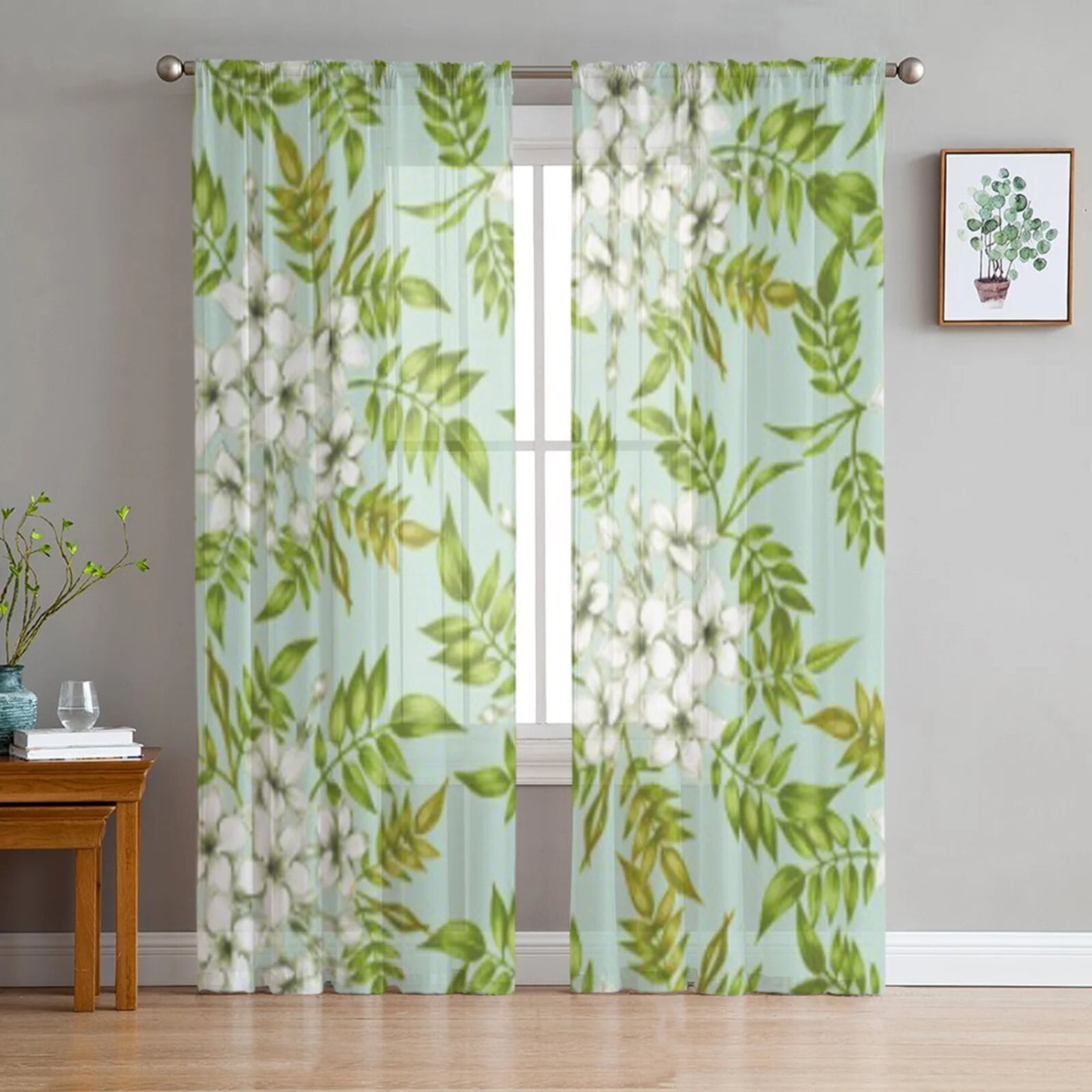 Jasmine Flowers Bay Window Screening Curtains Drape Panel Sheer Tulle ...