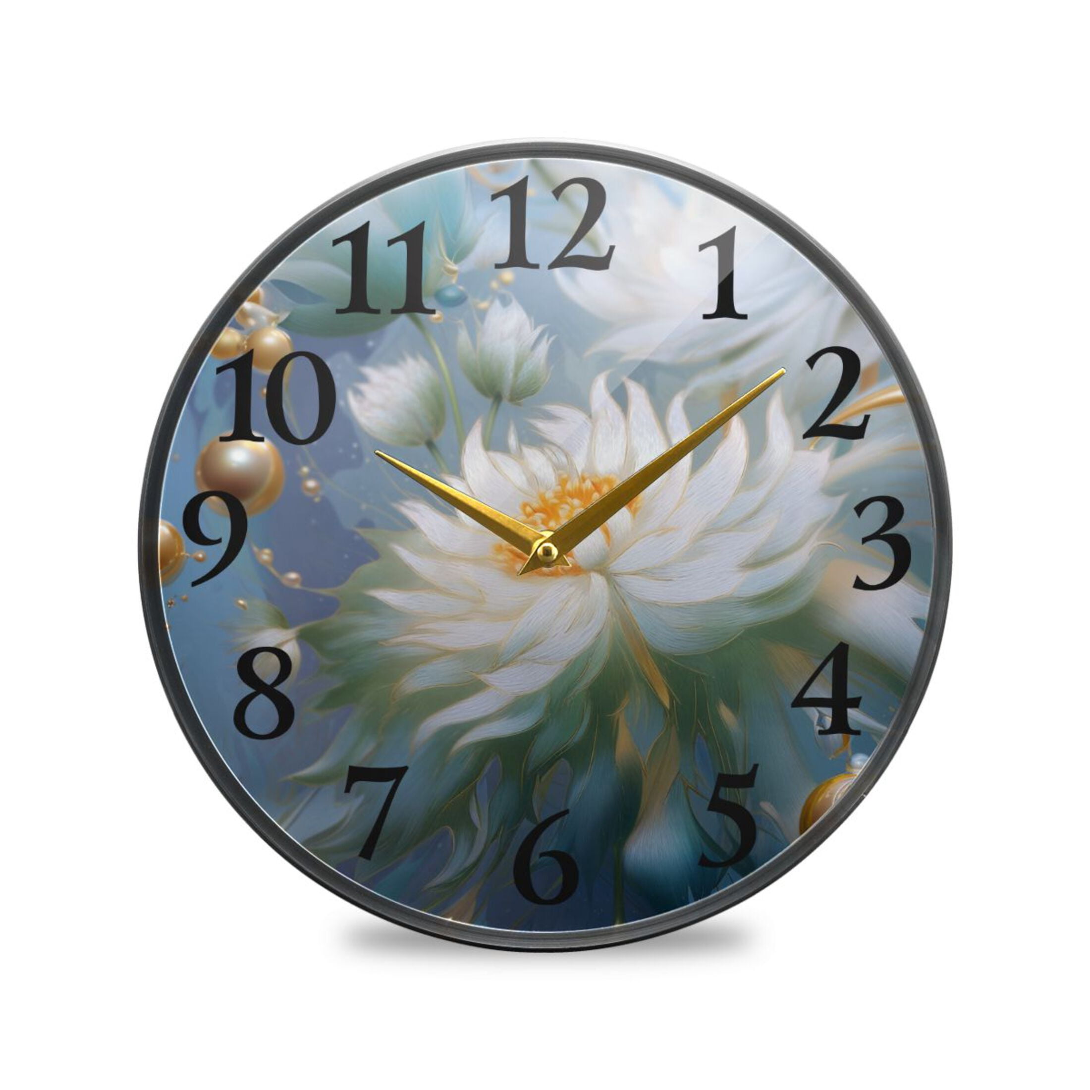 Jasmine Flowers and Pearls Wall Clocks Battery Operated 9.5 Inch Round ...