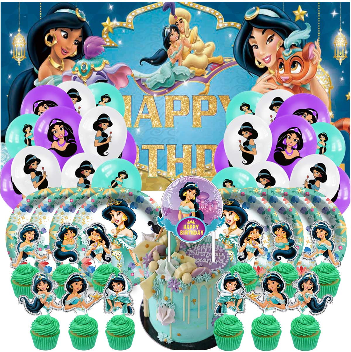 Jasmine Party Supplies Decor Decorations Birthday Plates for Kids ...