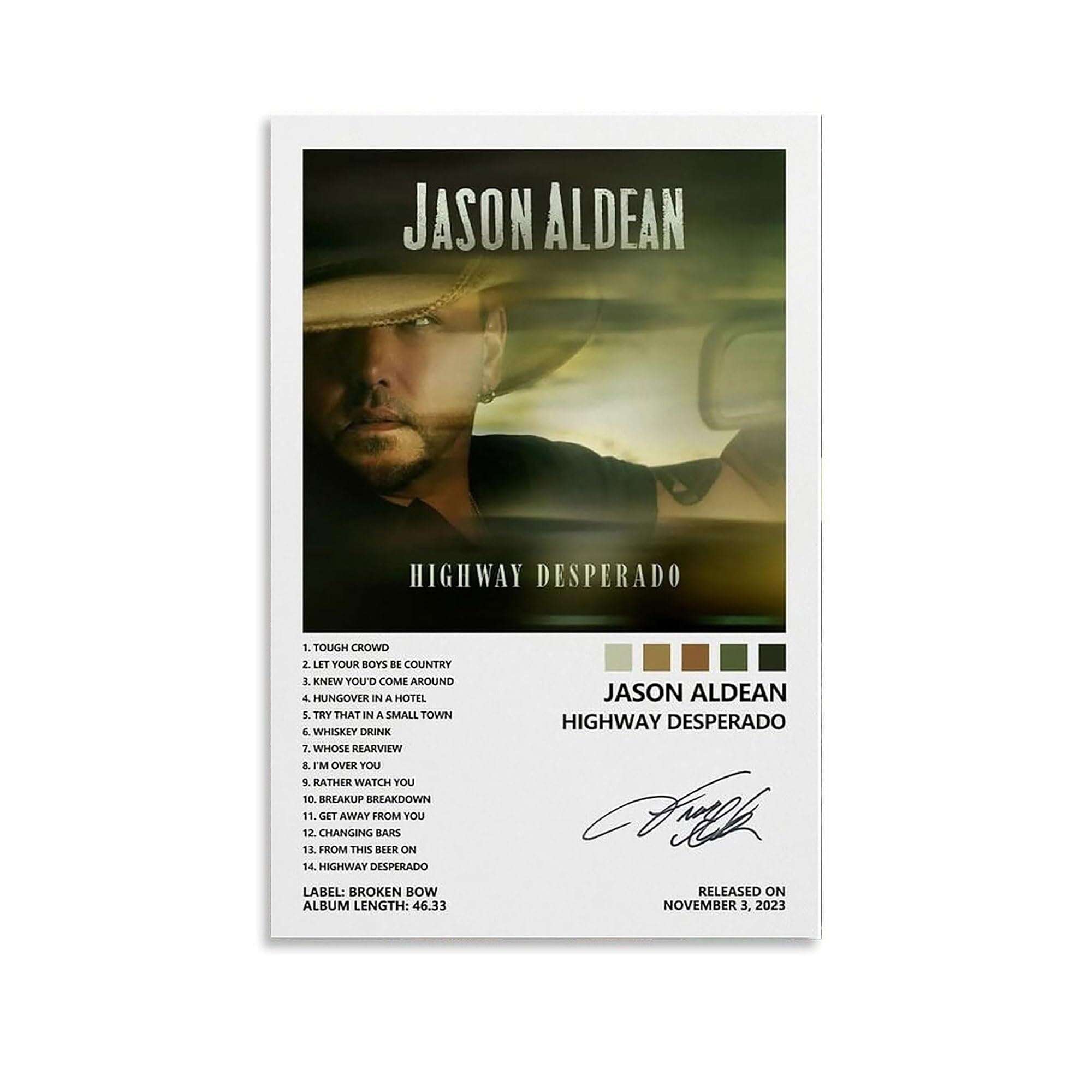 Jason Aldean Poster, Highway Desperado Album Cover, Bedroom Aesthetic ...