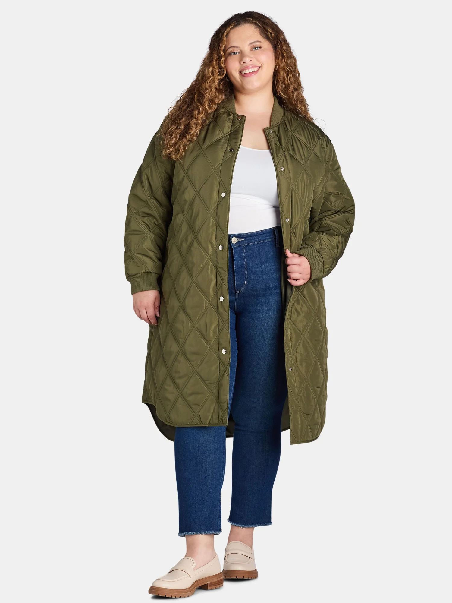 Jason Maxwell Women's and Women's Plus Quilted Coat with Ribbed Collar ...