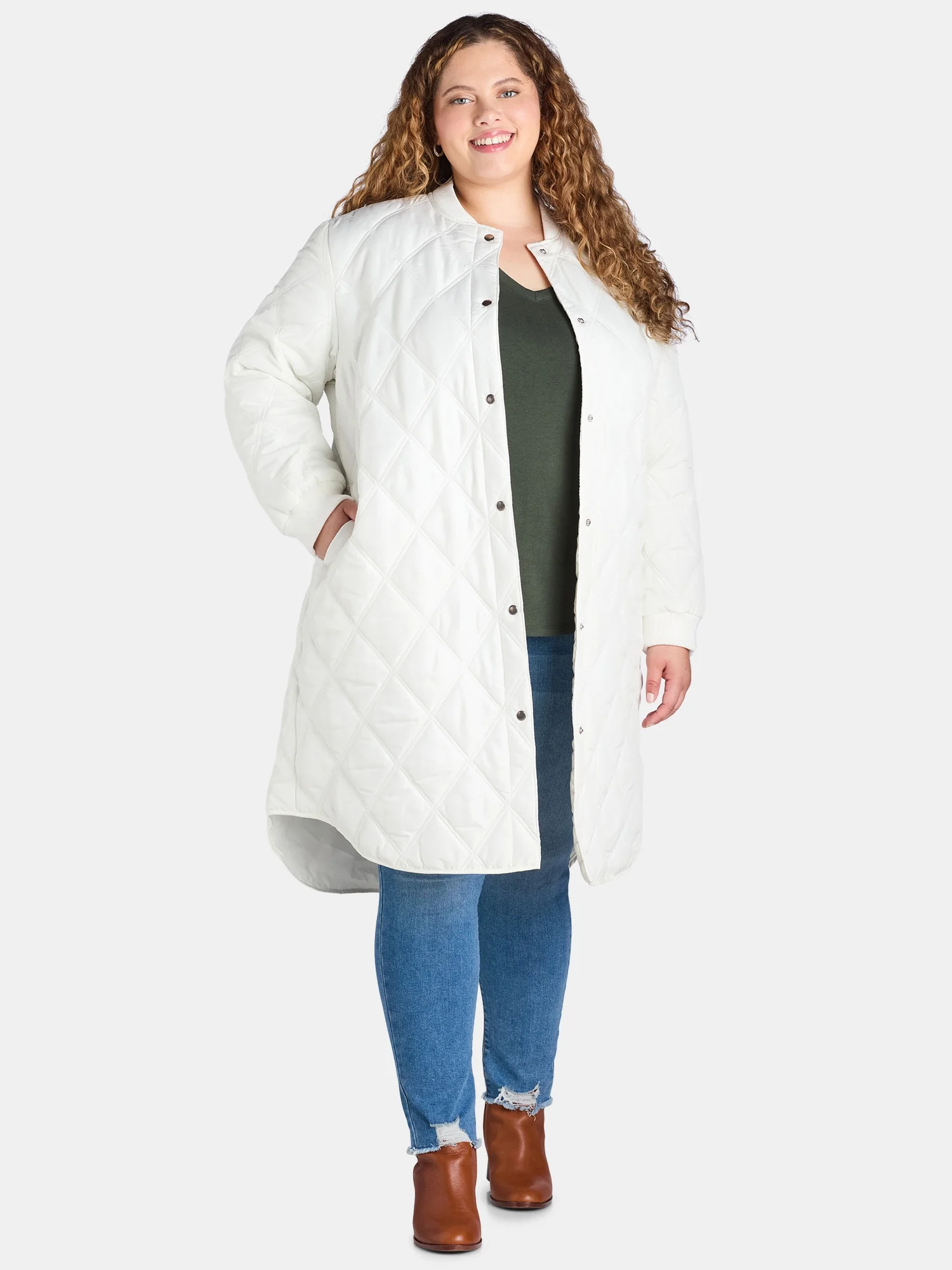 Jason Maxwell Women's and Women's Plus Quilted Coat with Ribbed Collar ...